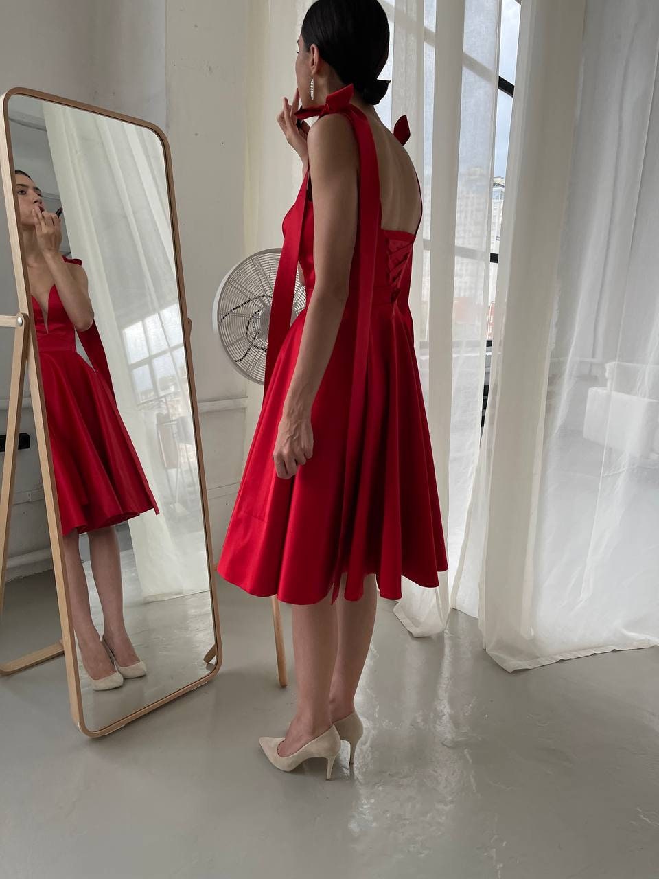 Red Tea Length Dress. Midi Cocktail Gown. Red Wedding Dress. Bridesmaid ...