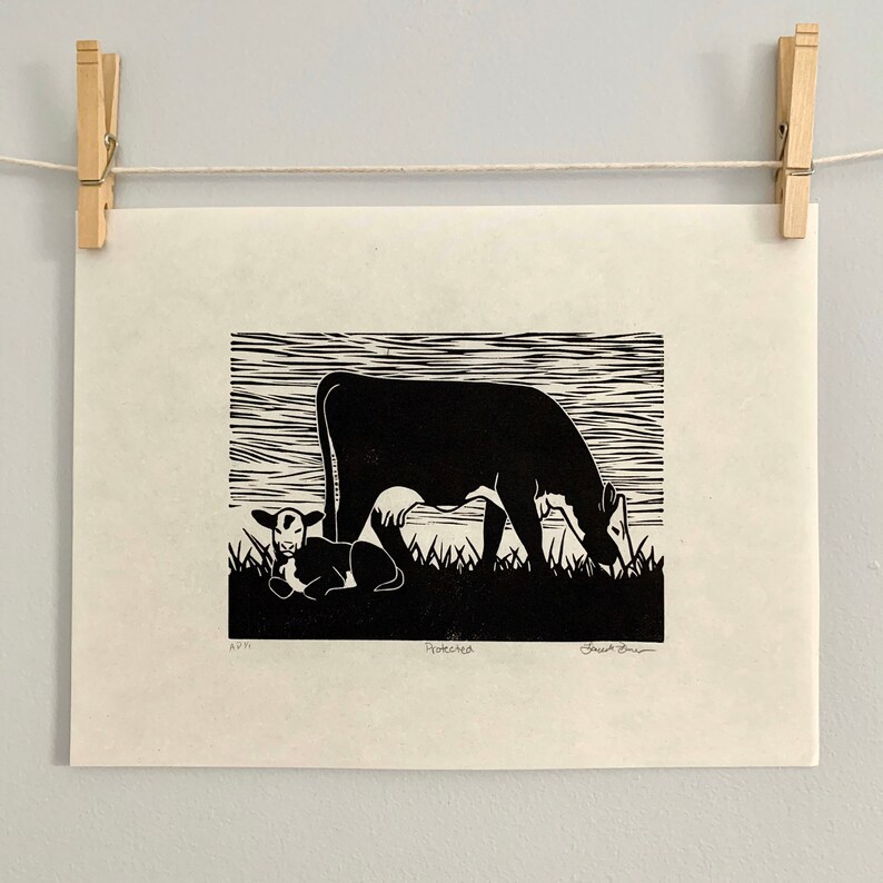 Original Hand-pressed Limited Edition Cow & Calf Linocut Print - Etsy