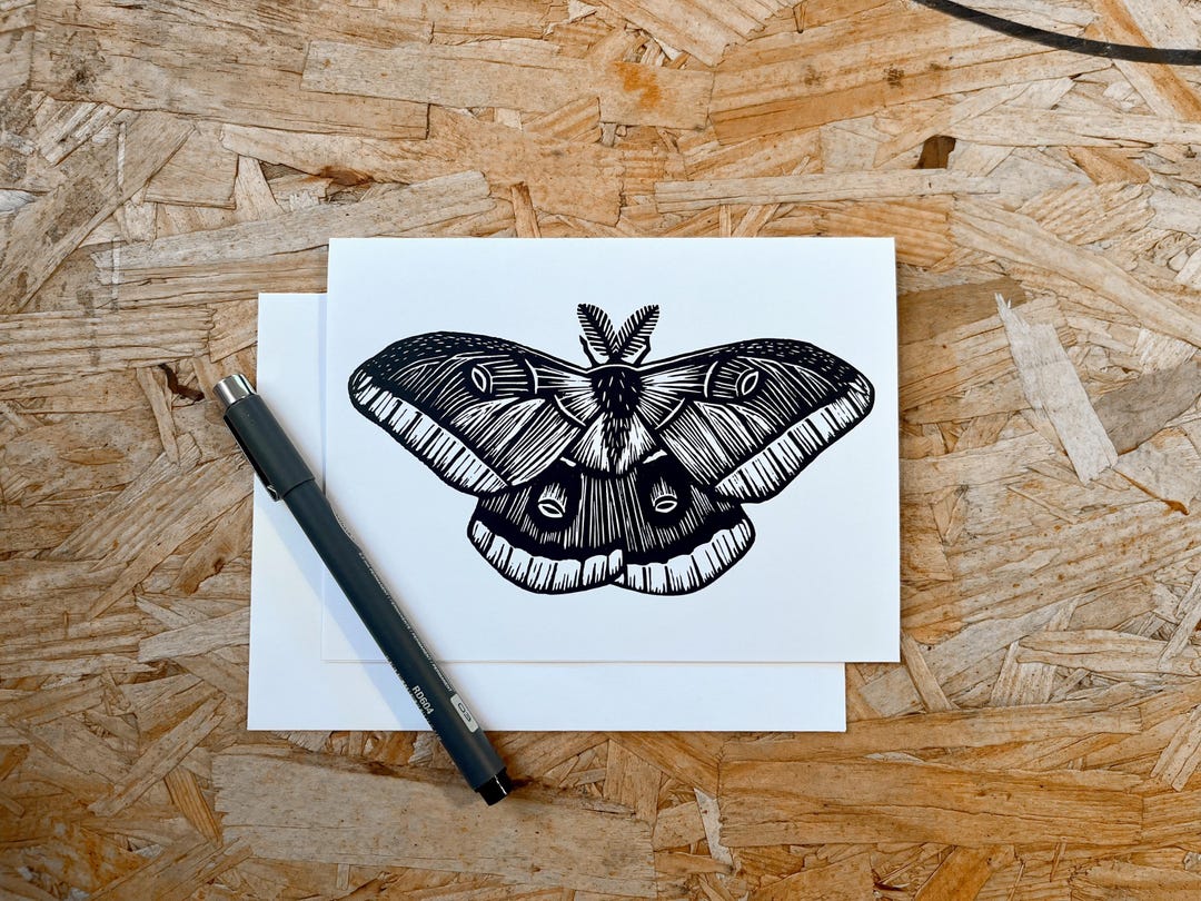Blank Fine Art Greeting Card, 4x6 - Polyphemus Moth Linocut Print ...
