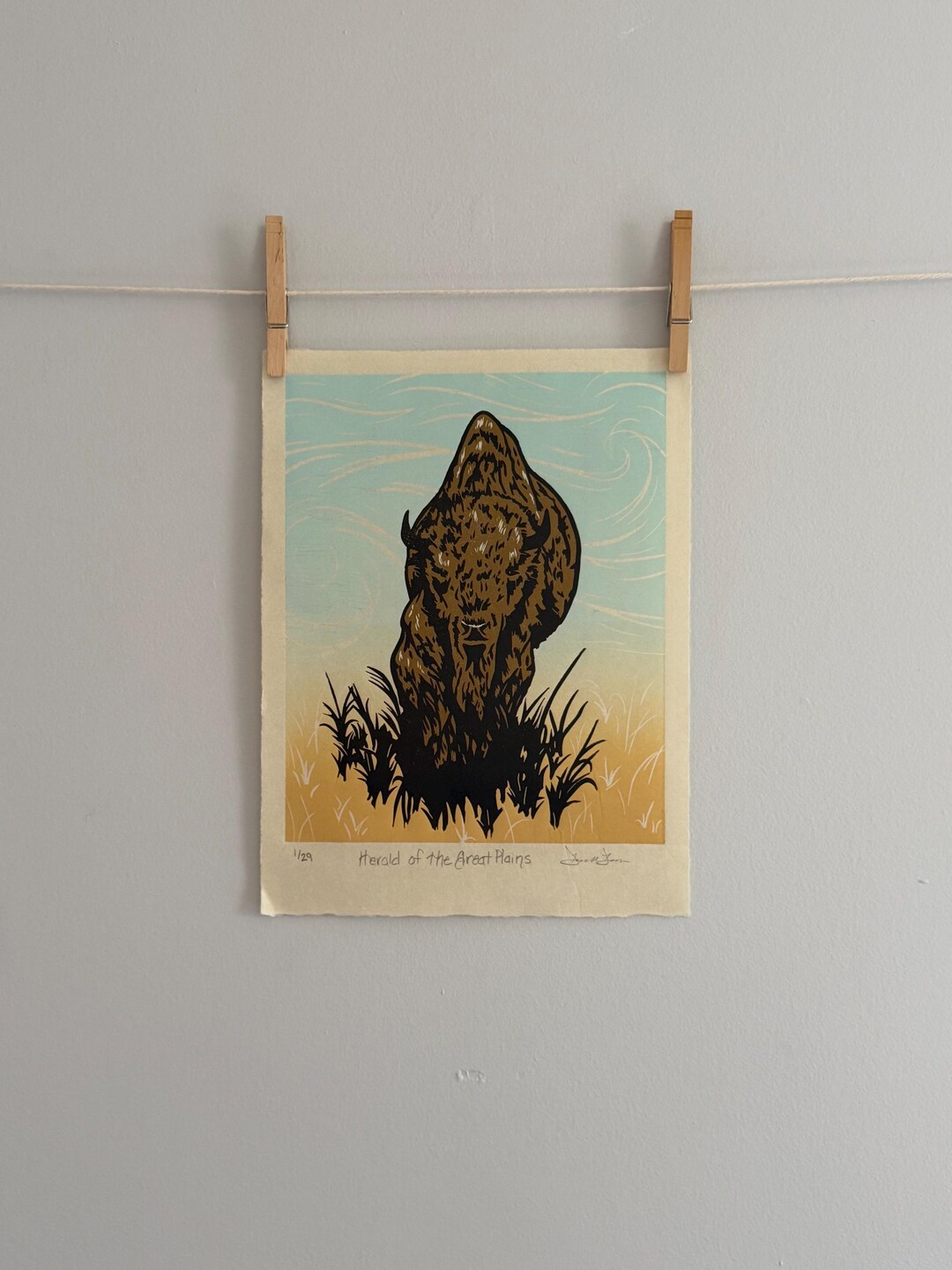 Original Hand-pressed Limited Edition Bison Linocut Print - Buffalo Art ...