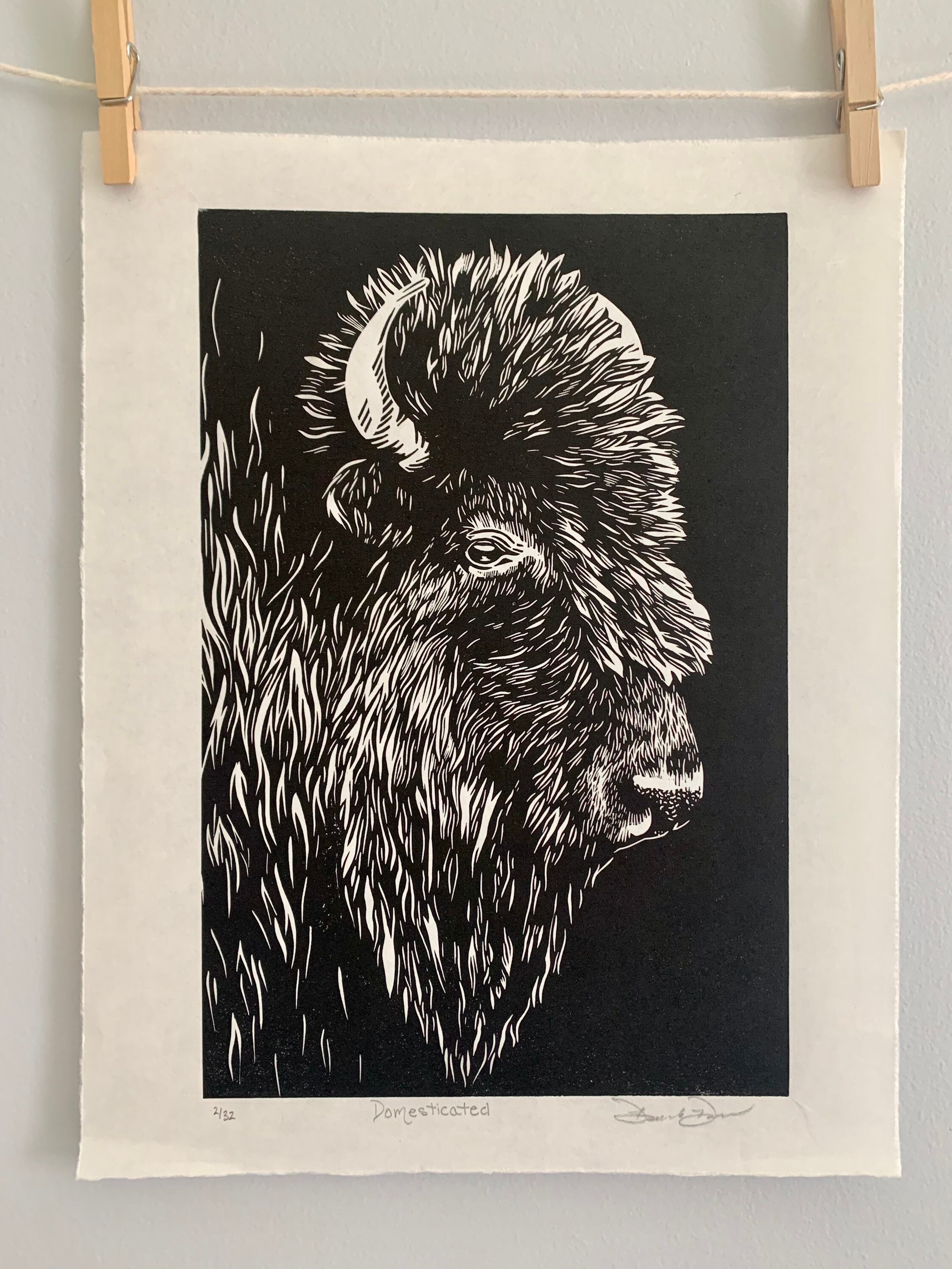 Original Hand-pressed Limited Edition Bison Linocut Print - Buffalo Art ...
