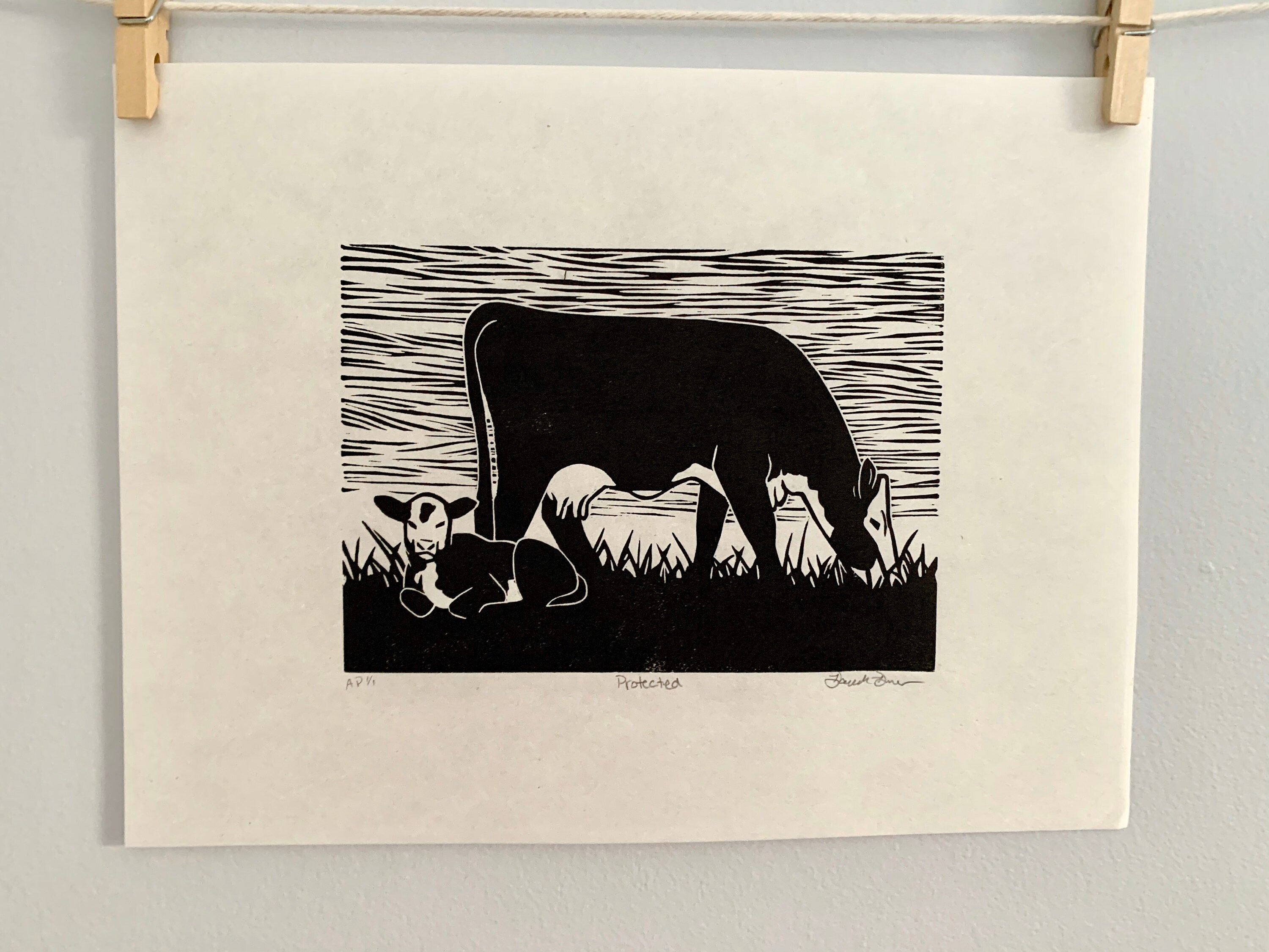 Original Hand-pressed Limited Edition Cow & Calf Linocut Print - Etsy