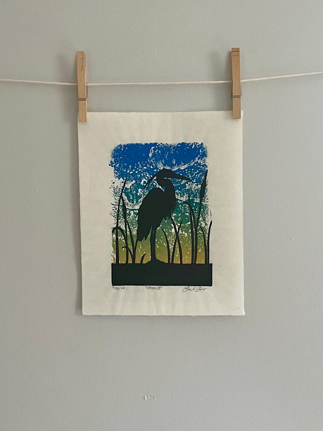 Original Hand-pressed Limited Edition Heron Crane Linocut Print - Bird ...