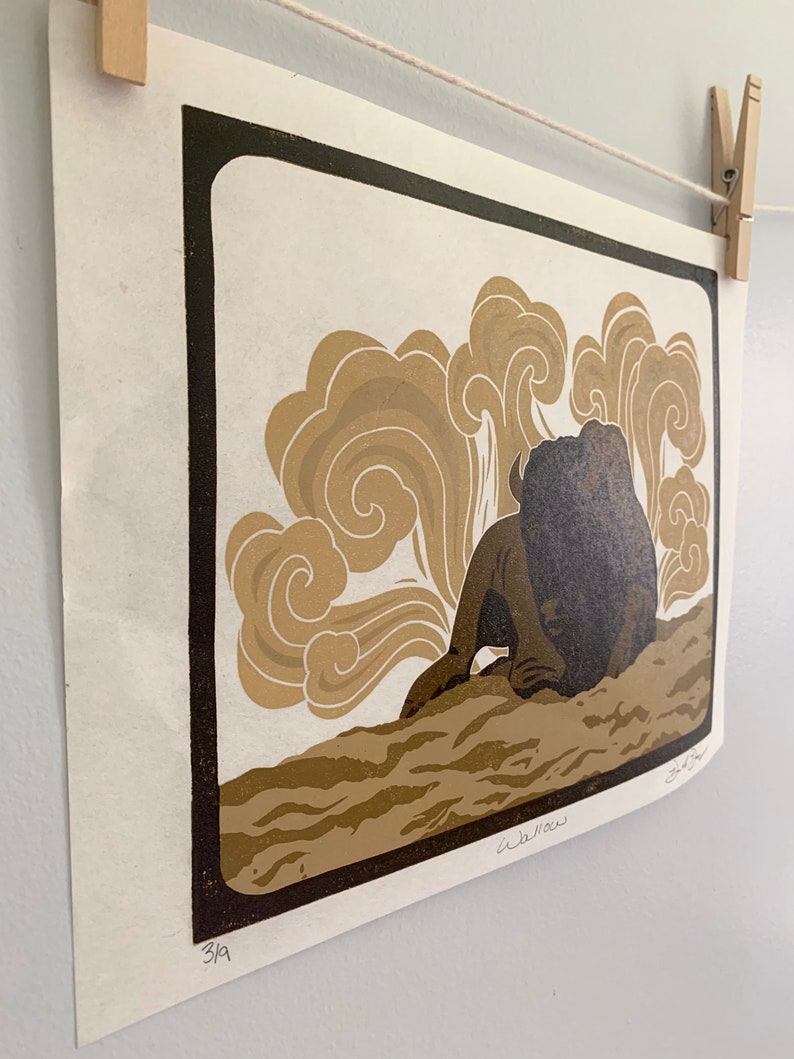 Original Hand-pressed Limited Edition Bison Linocut Print - Dusty ...