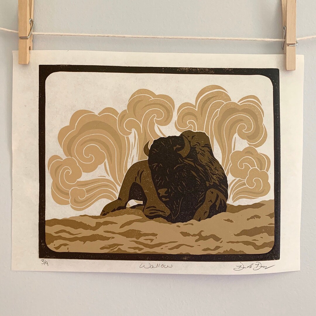 Original Hand-pressed Limited Edition Bison Linocut Print - Dusty ...