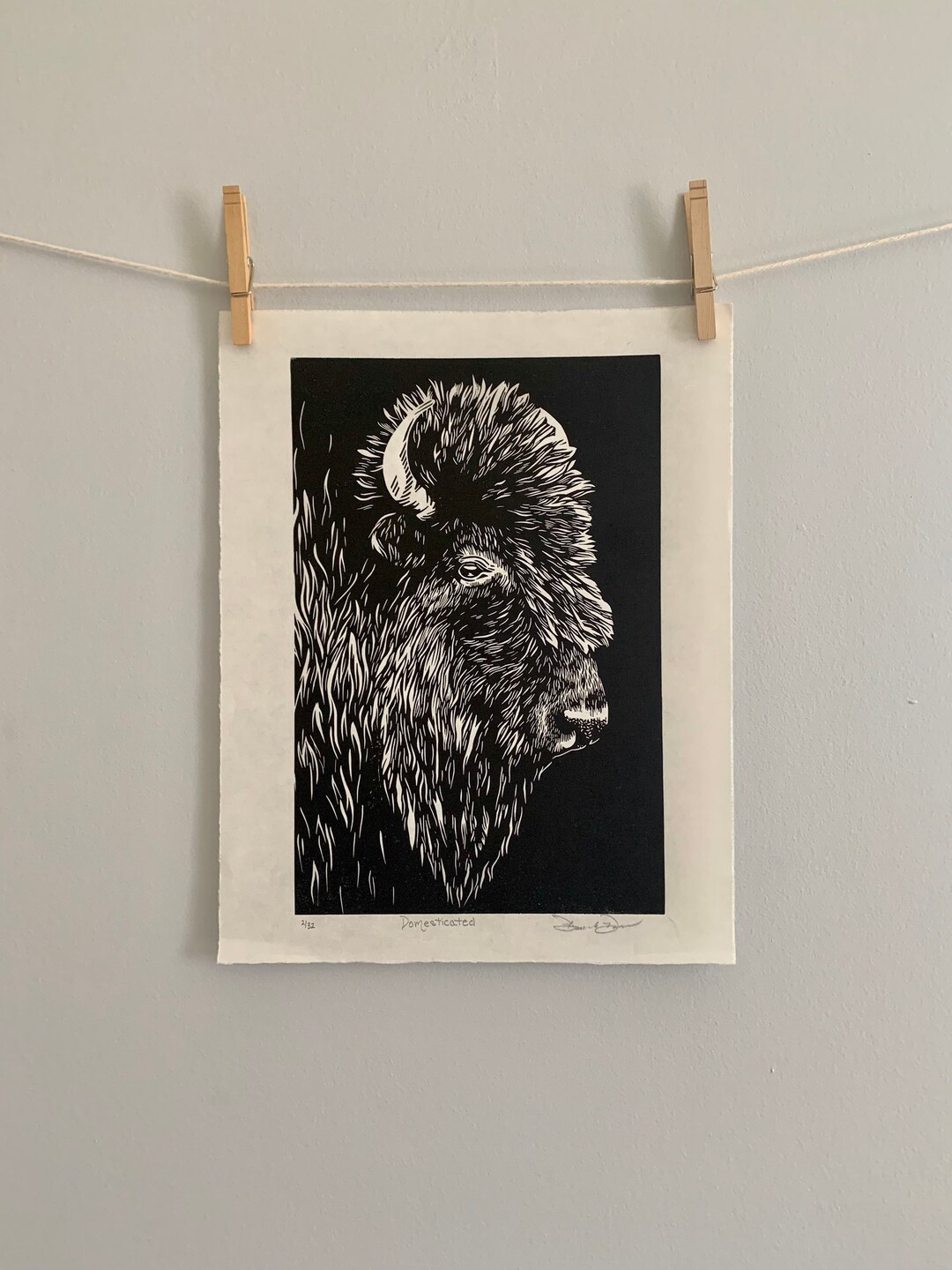 Original Hand-pressed Limited Edition Bison Linocut Print - Buffalo Art ...