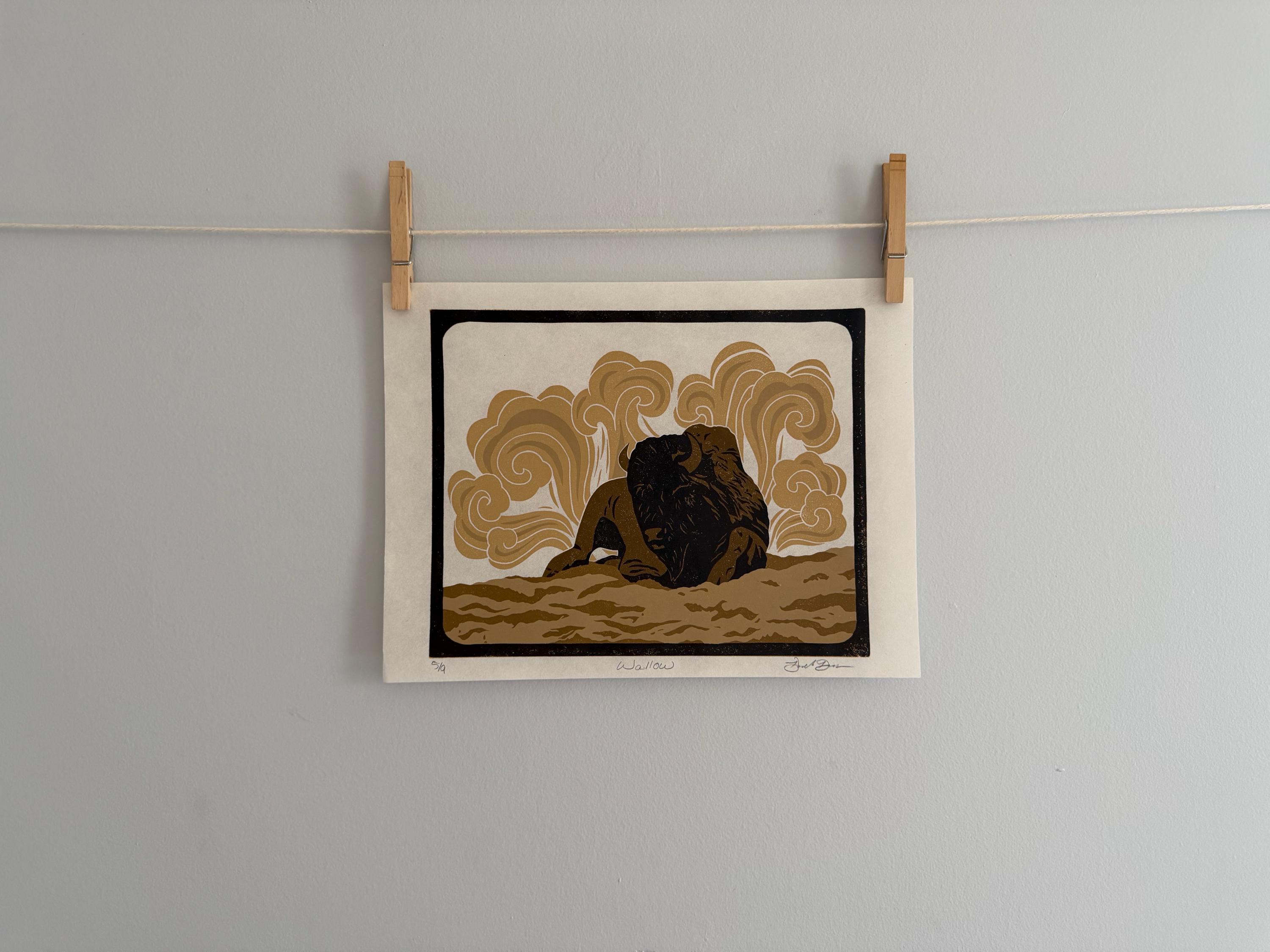 Original Hand-pressed Limited Edition Bison Linocut Print - Dusty ...