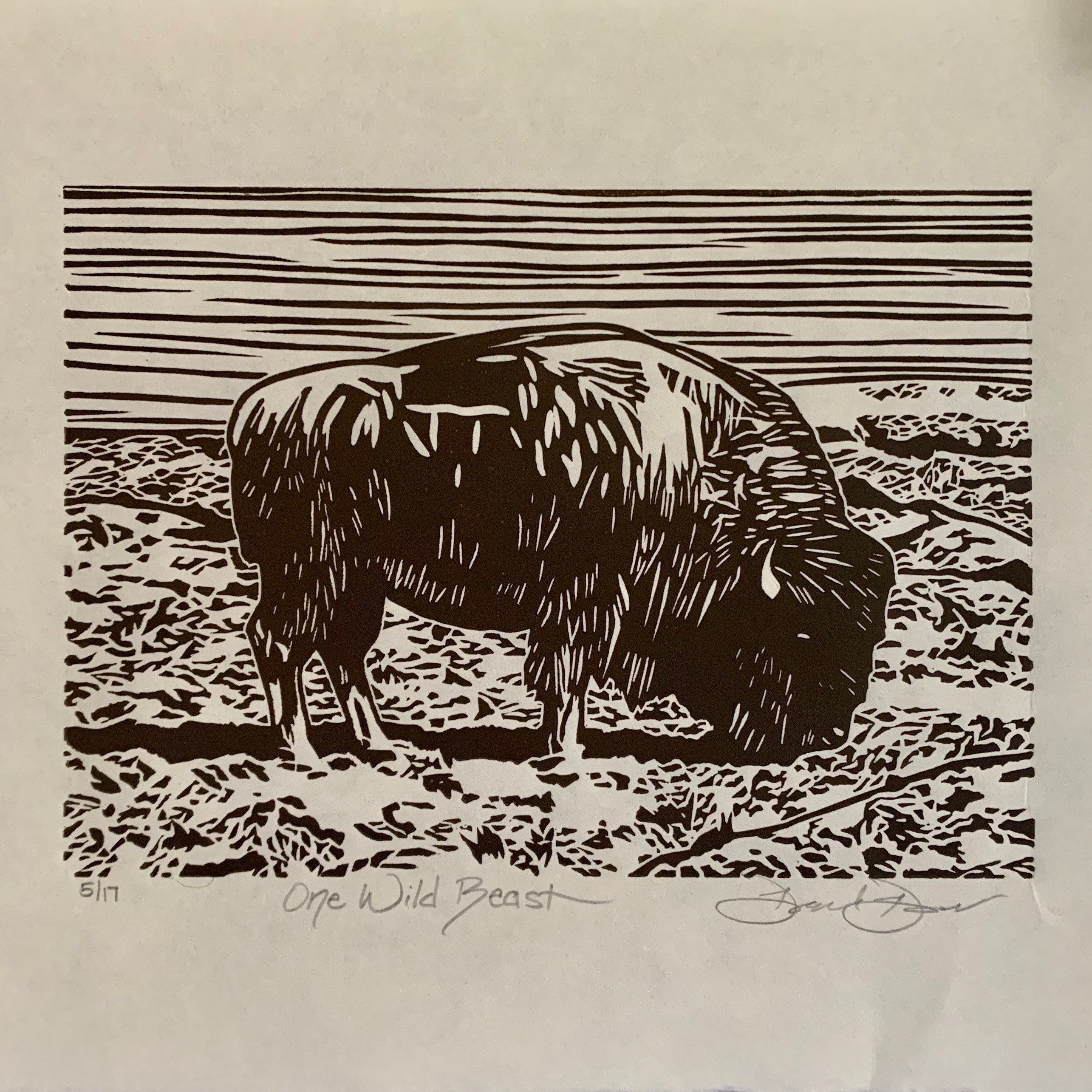 Original Hand-pressed Limited Edition Bison Linocut Print Buffalo Art ...