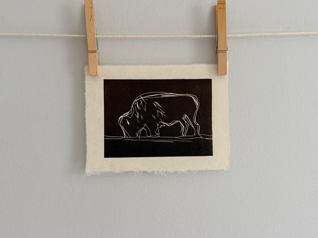 Original Hand-pressed Limited Edition Bison Linocut Print - Buffalo Art ...