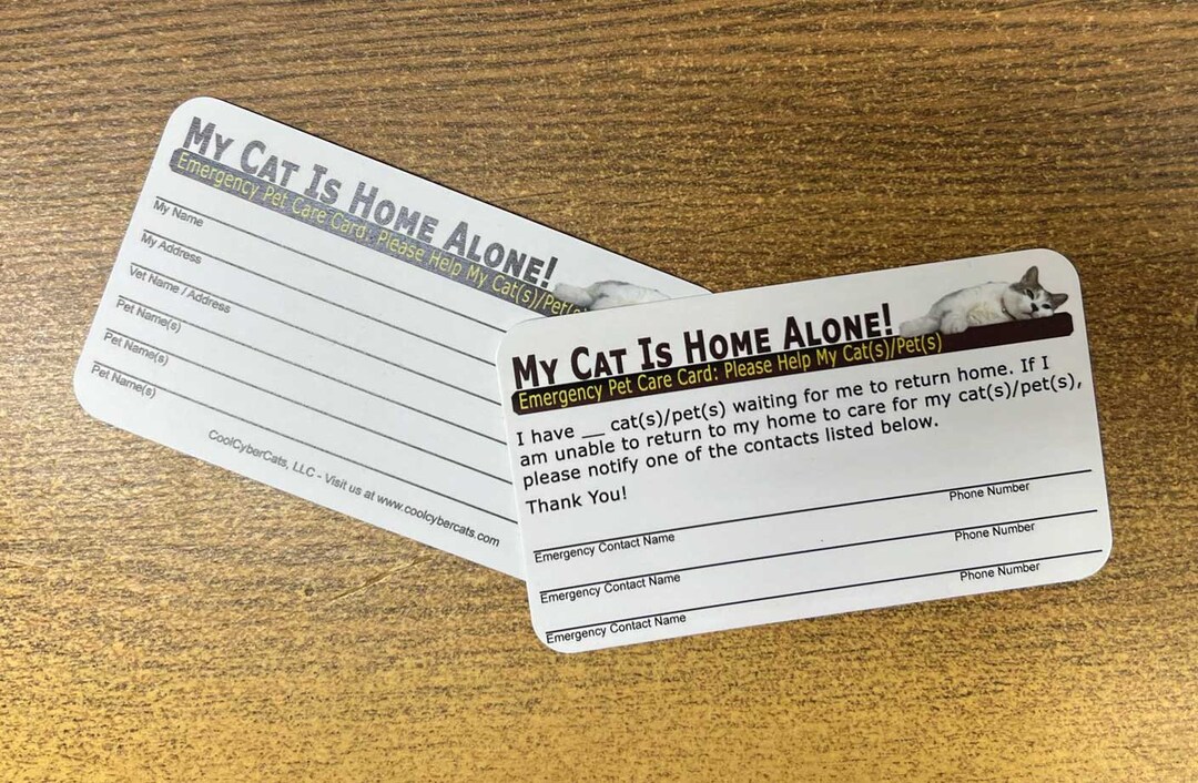 Cat / Pet Home Alone Emergency Wallet Cards - Etsy