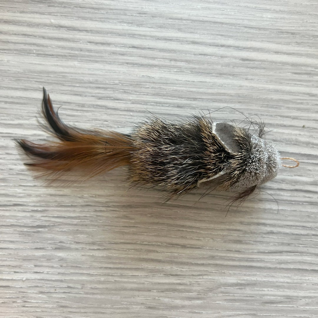 Cat Toy Natural Deer Hair Rat / Rattie Leather/hide Ears and FEATHER ...