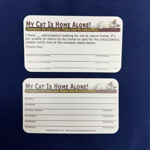 Cat / Pet Home Alone Emergency Wallet Cards - Etsy