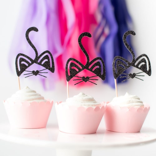 Cat Cupcake Toppers Meow Toppers Kitten Party Cat Party - Etsy