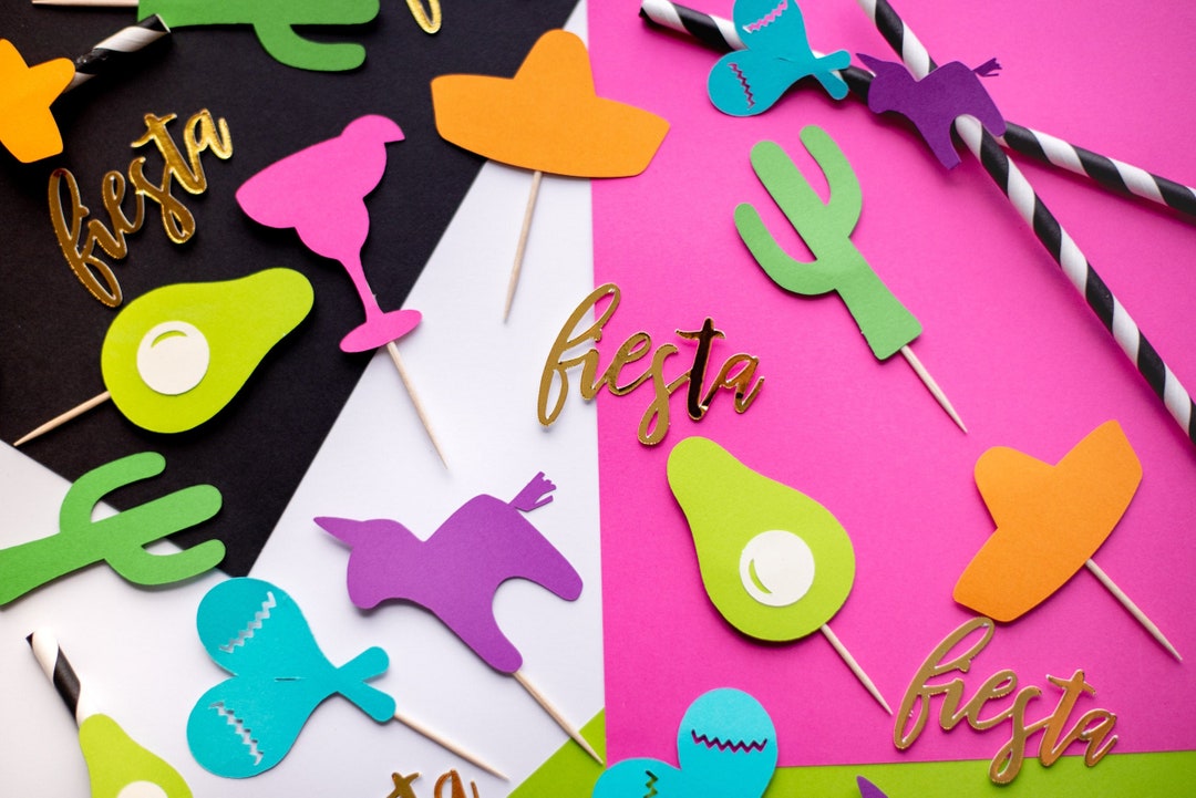 Fiesta Cupcake Toppers - 12 Fiesta Toppers - Cince De Mayo Party Decor ...