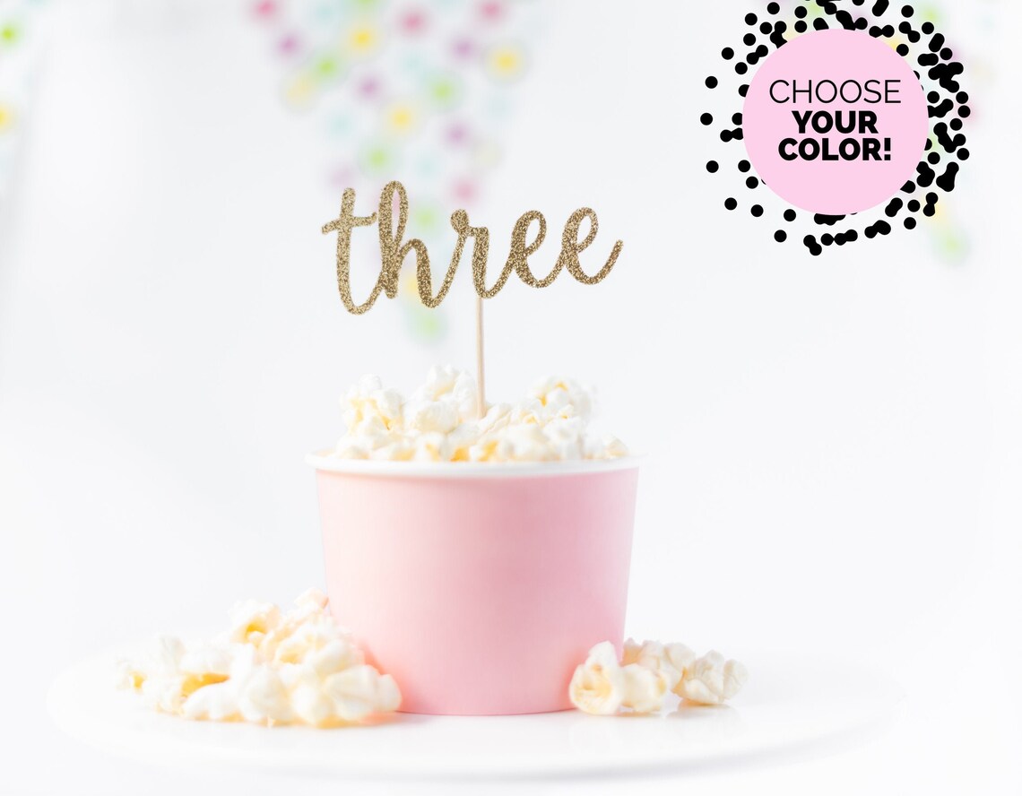 Three Cupcake Toppers Third Birthday Party Decorations 3rd - Etsy