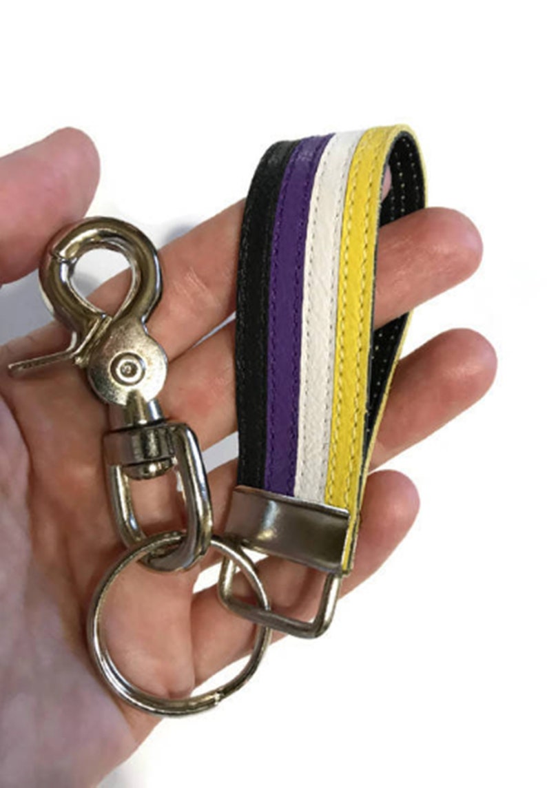 Nonbinary Pride Leather Keychain Non Binary NB Enbie Enby | Etsy