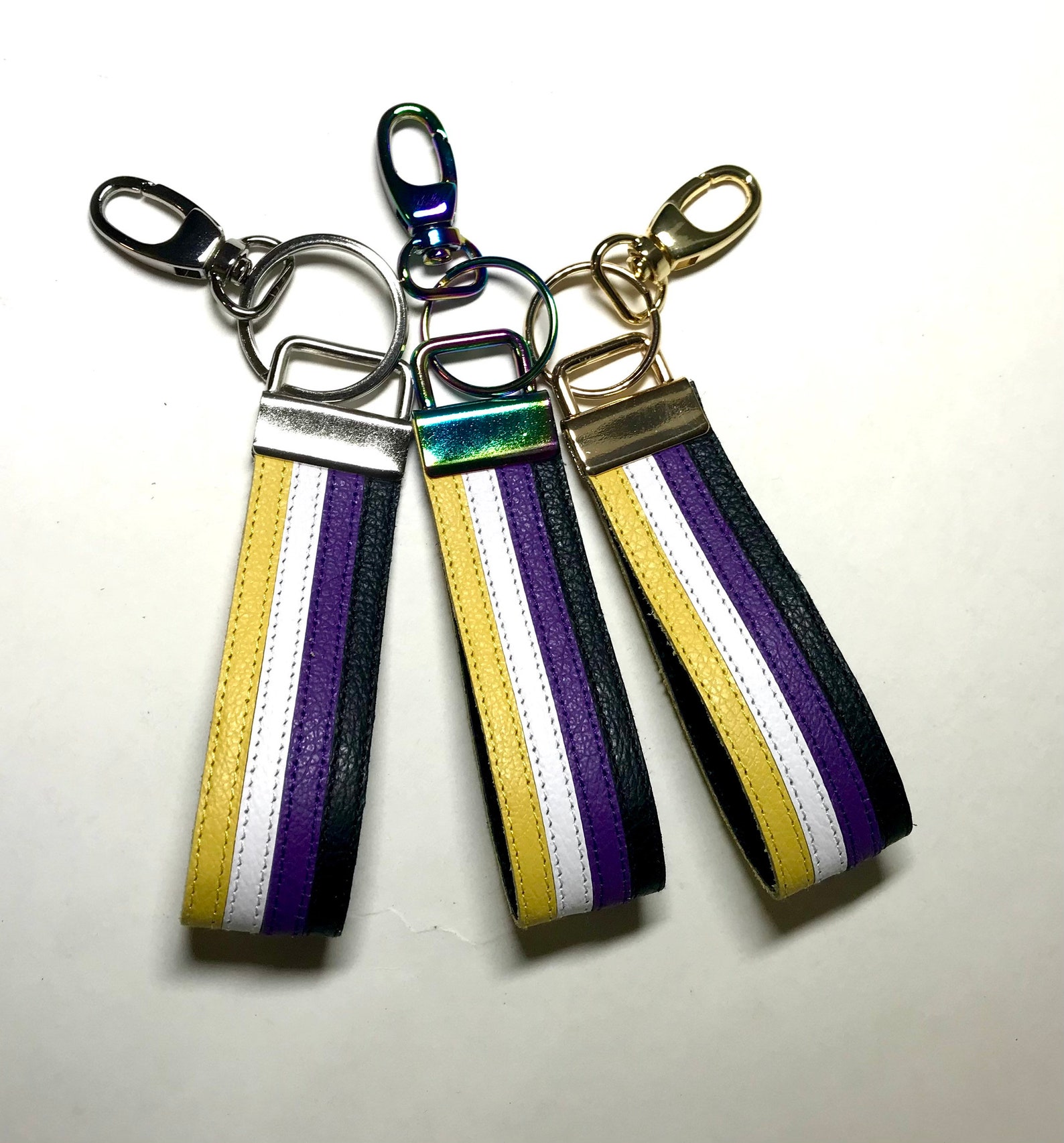 Nonbinary Pride Leather Keychain Non Binary Nb Enbie Enby Etsy