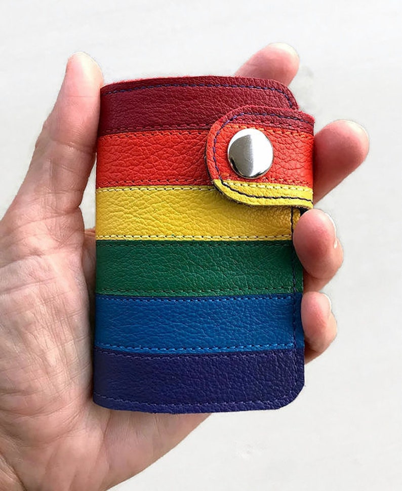 Rainbow Leather Card Wallet With Snap Gay Pride Lesbian Bifold Bi-fold ...