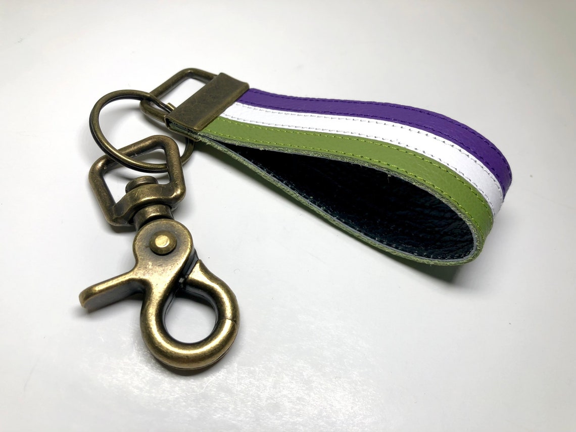 Genderqueer Pride Leather Keychain Gender Queer Nonbinary - Etsy