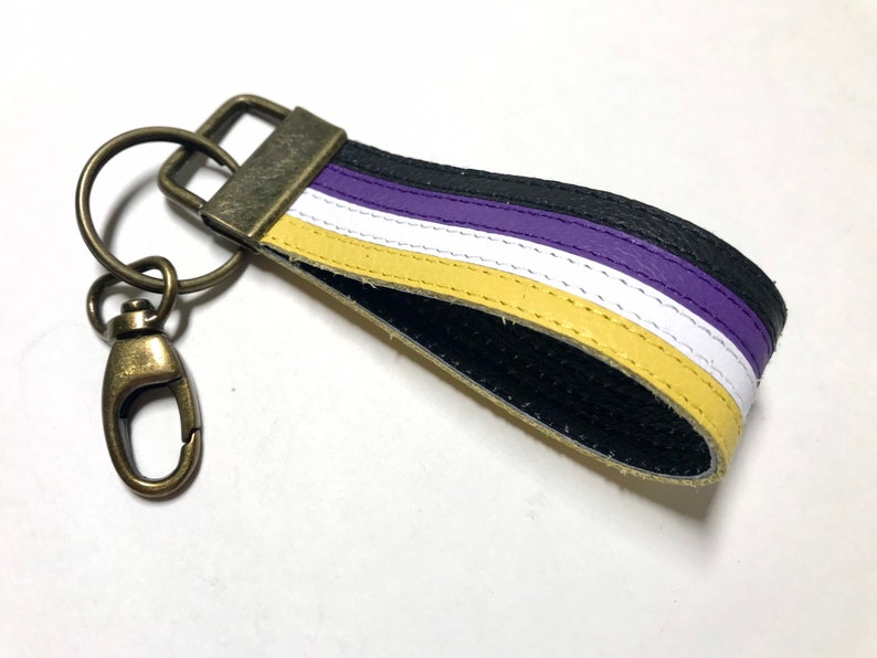 Nonbinary pride leather keychain non binary NB enbie enby | Etsy