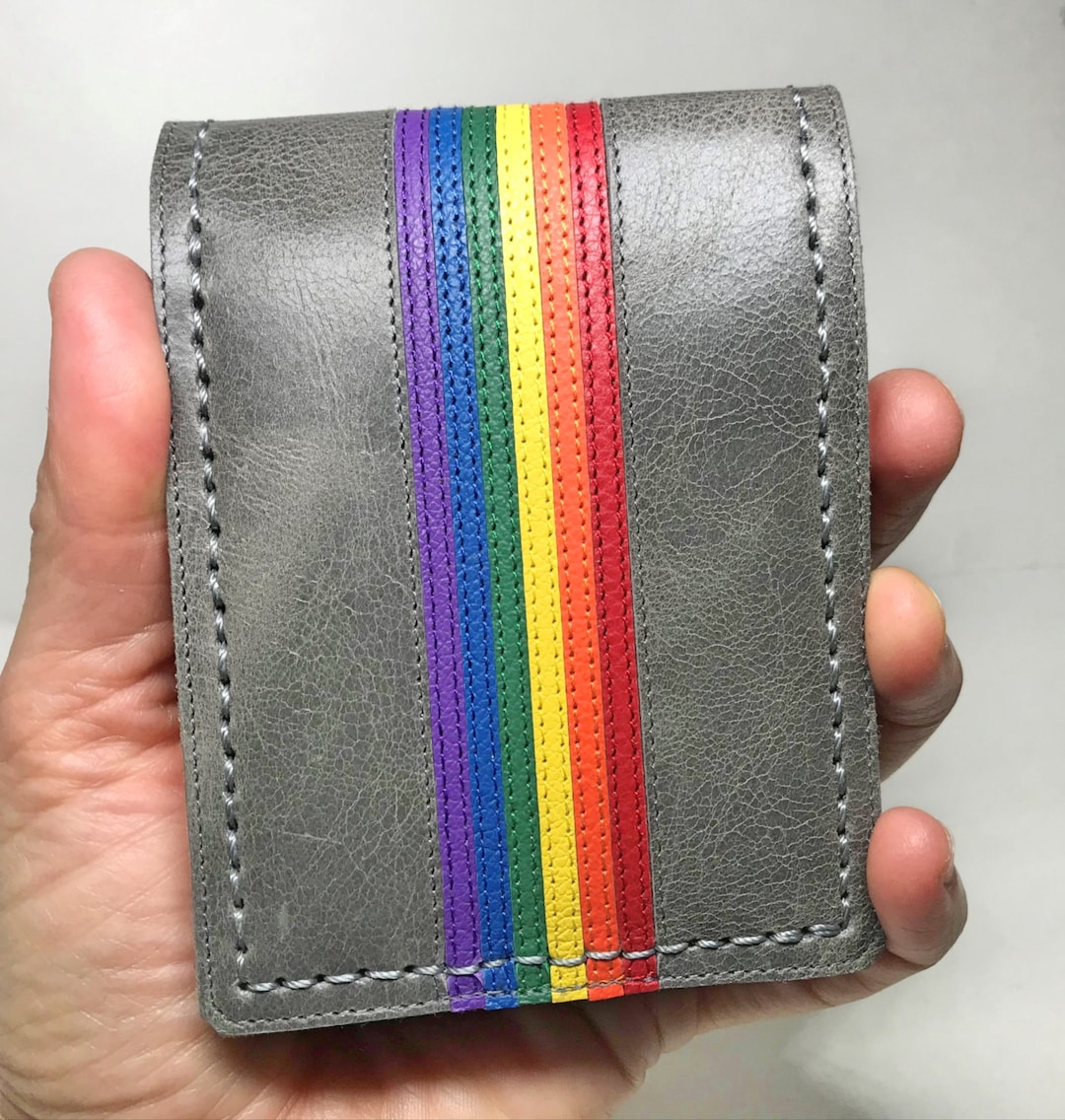 Gay Pride Gray Leather Rainbow Wallet Lgbtqia Bi-fold Lesbian - Etsy