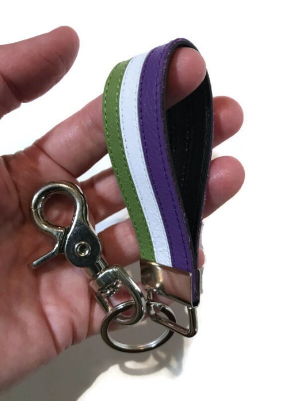 Genderqueer Pride Leather Keychain Gender Queer Nonbinary - Etsy