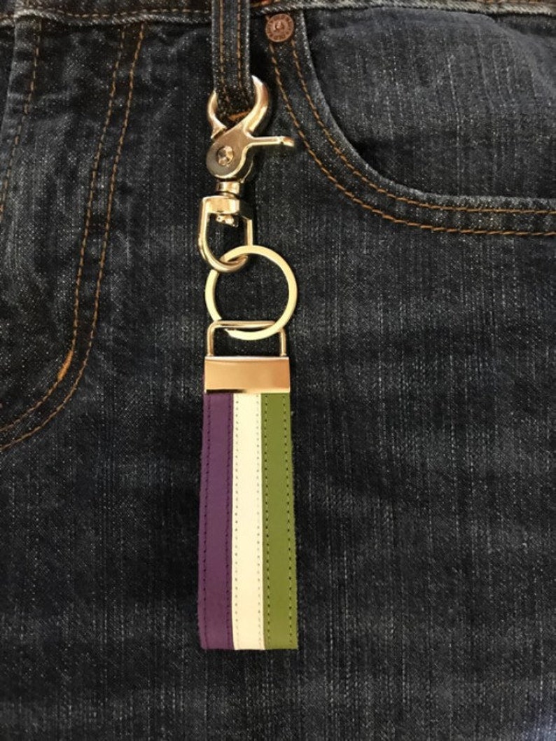 Genderqueer Pride Leather Keychain Gender Queer Nonbinary | Etsy