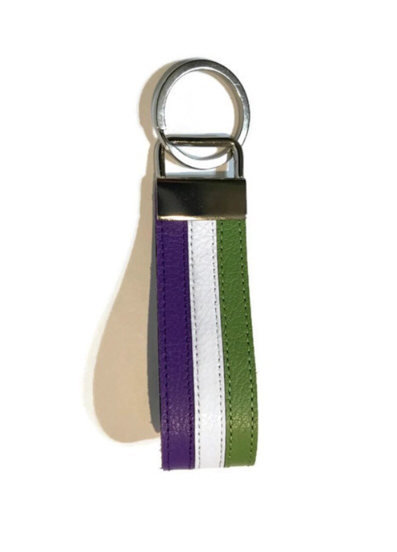 Genderqueer Pride Leather Keychain Gender Queer Nonbinary | Etsy