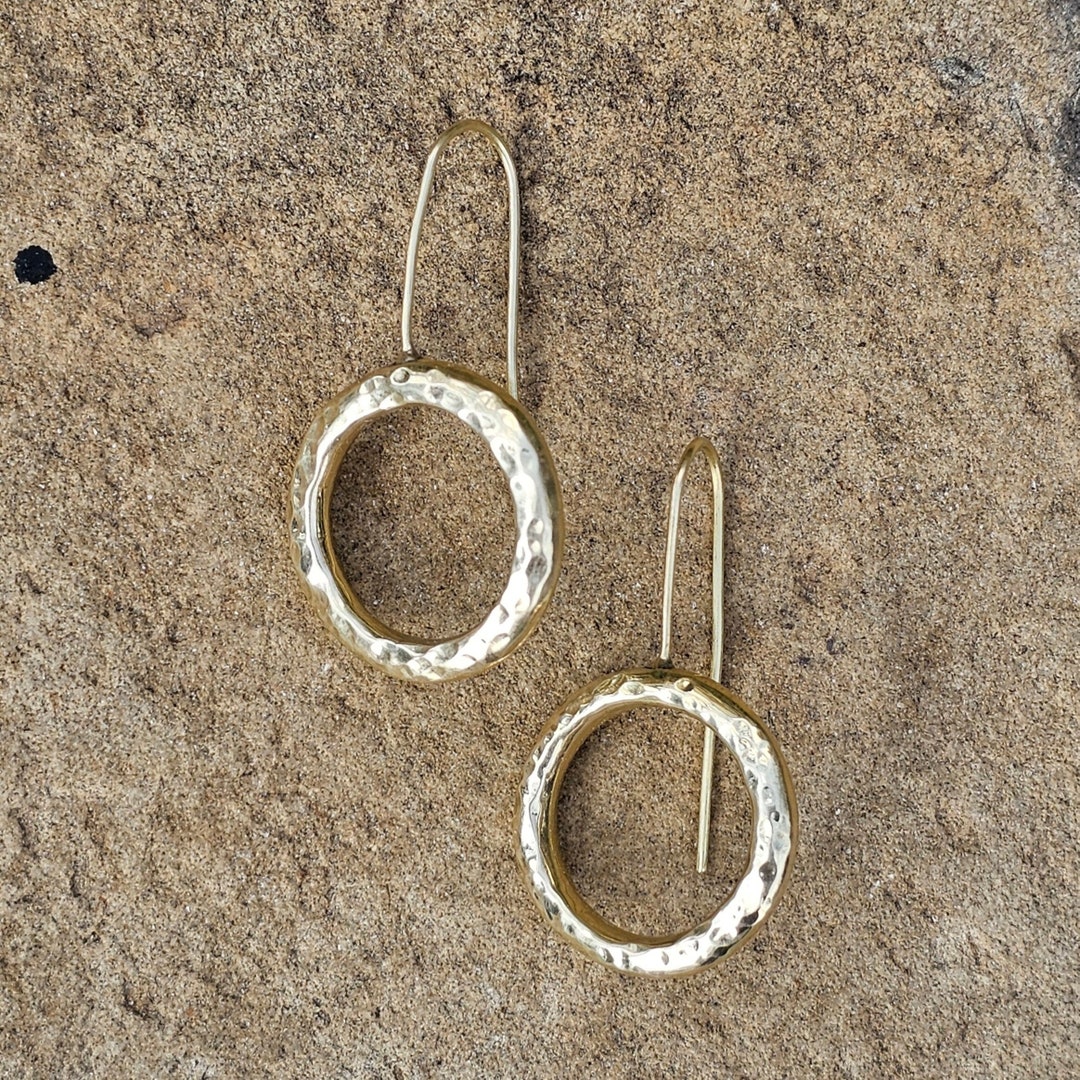 Hammered Halo Threader Brass Earrings - Etsy