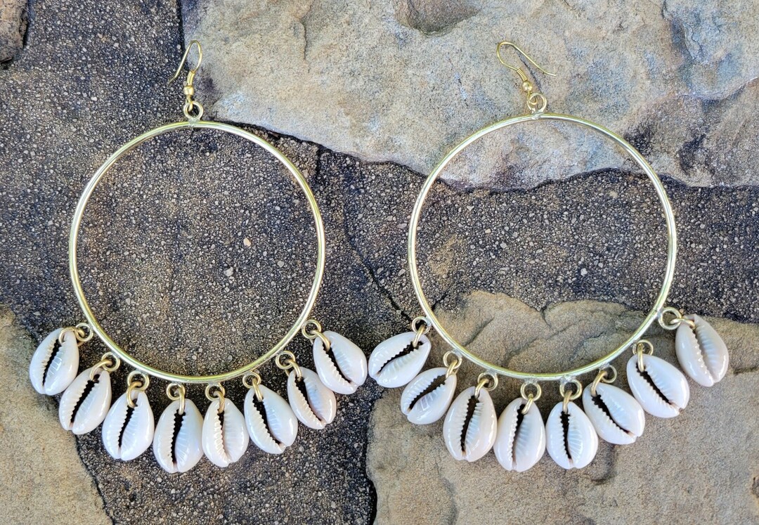 Large Cascading Cowrie Shell Hoop Earrings - Etsy