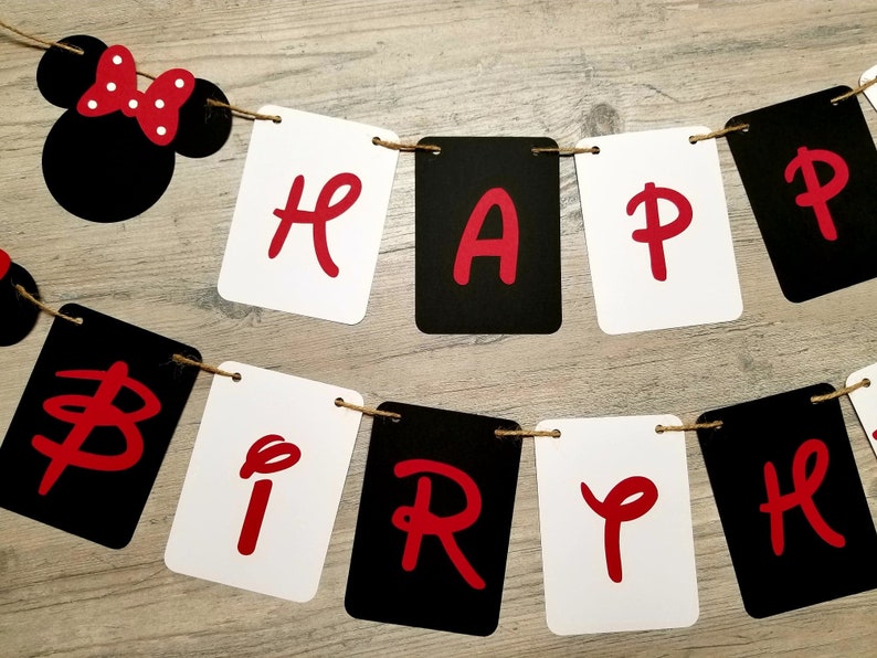 Minnie Mouse Inspired Birthday Banner, Black, White, Red, Girls ...