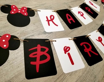 Minnie Mouse Inspired Birthday Banner Red Gold Black Girls | Etsy