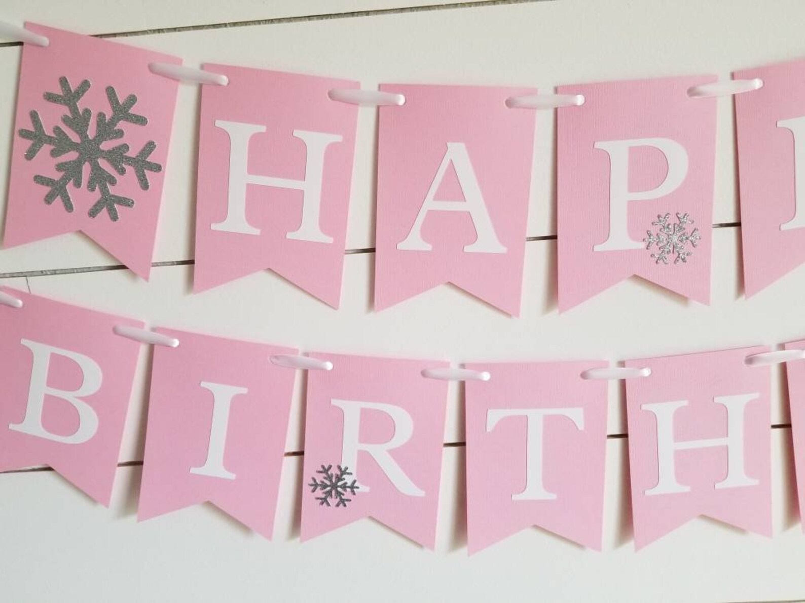 Winter Wonderland Happy Birthday Banner Pink Silver | Etsy