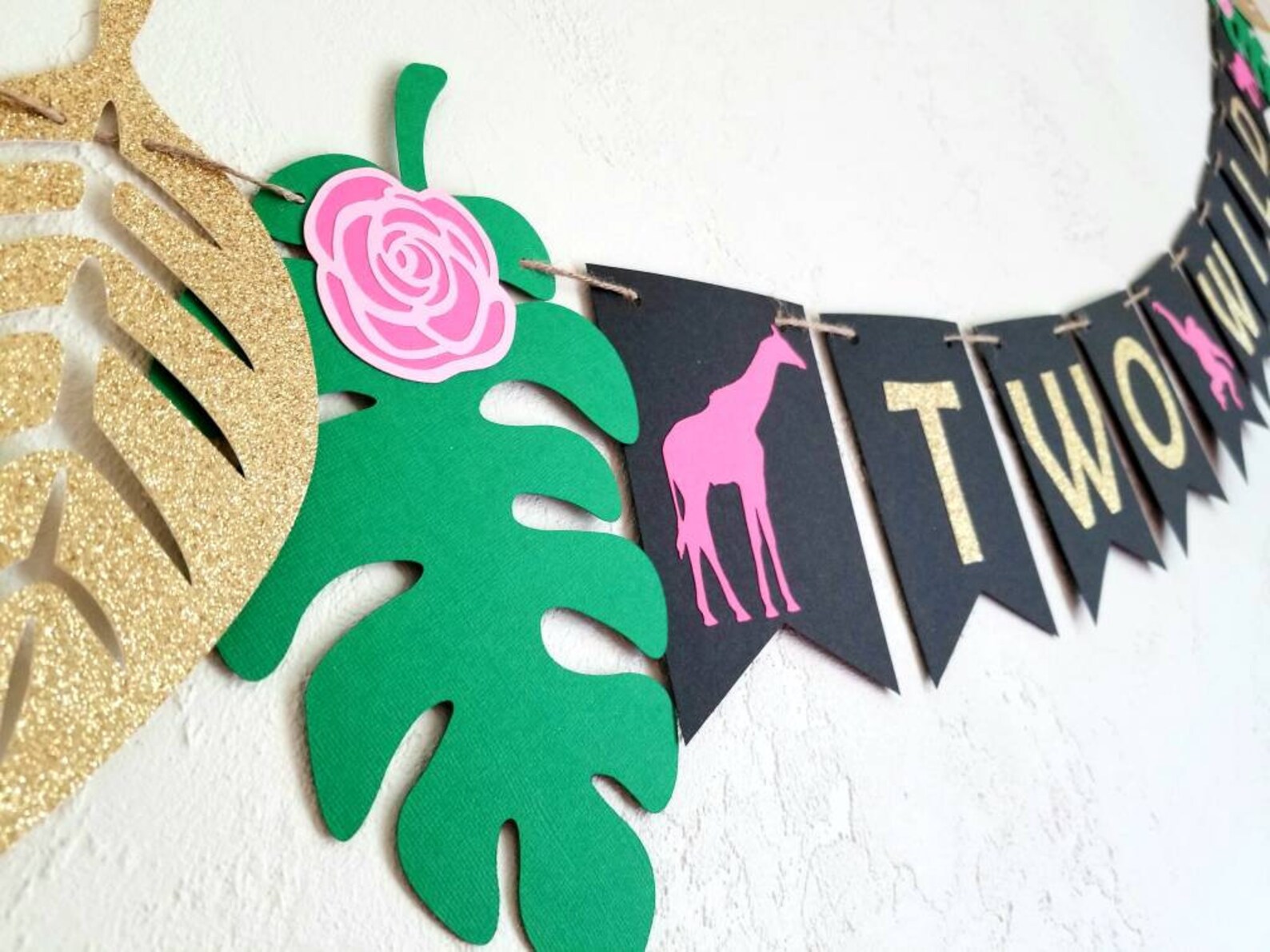 Girly Two Wild Birthday Banner, 2nd Birthday, Flowers, Jungle, Pink ...