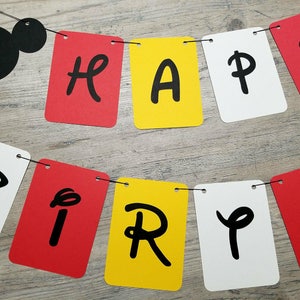Mickey Mouse Birthday Banner, Red, Yellow, Black, Disney, Photo Prop ...