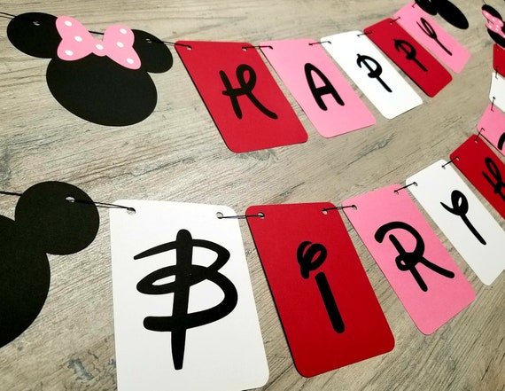 Minnie and Mickey Mouse Inspired Birthday Banner Red Pink | Etsy