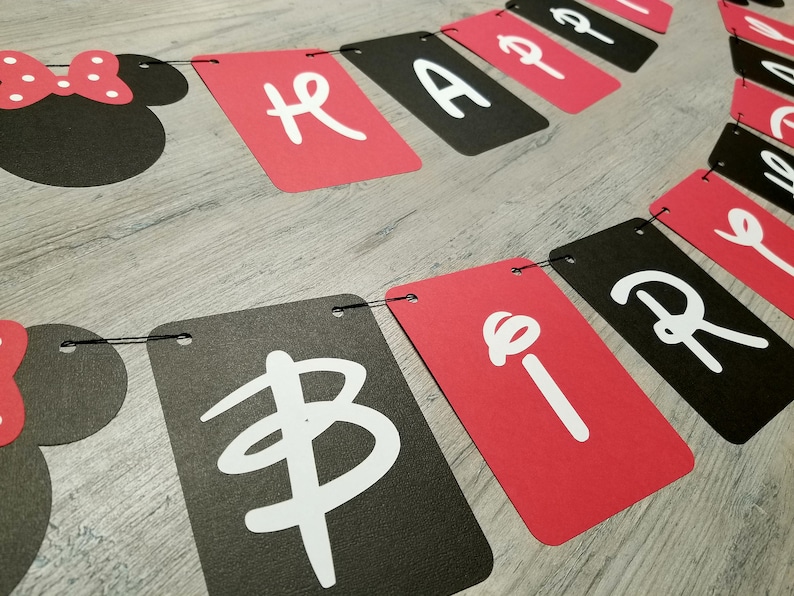 Minnie Mouse Inspired Birthday Banner, Red, Black, Girls Birthday ...
