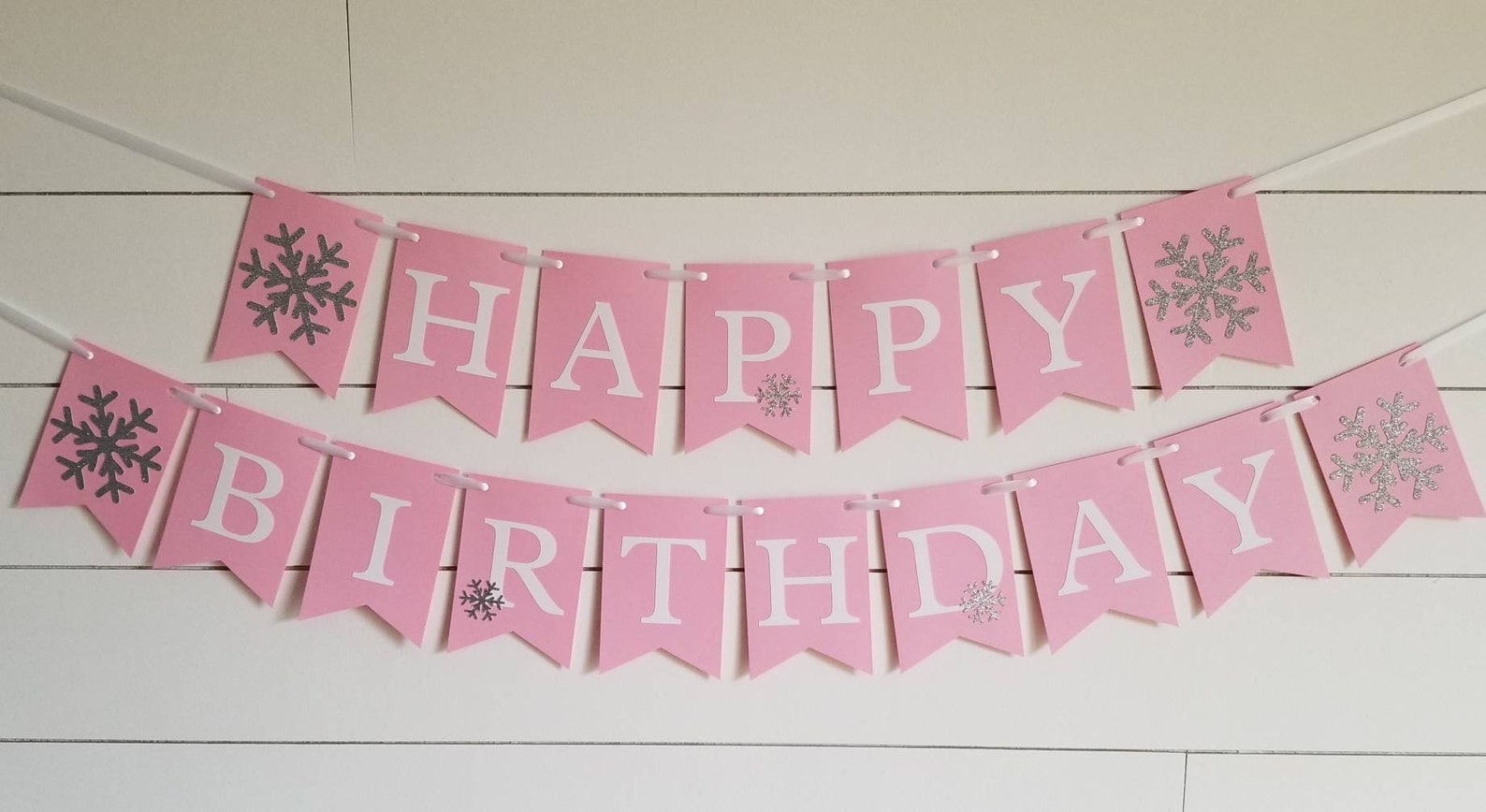 Winter Wonderland Happy Birthday Banner Pink Silver | Etsy