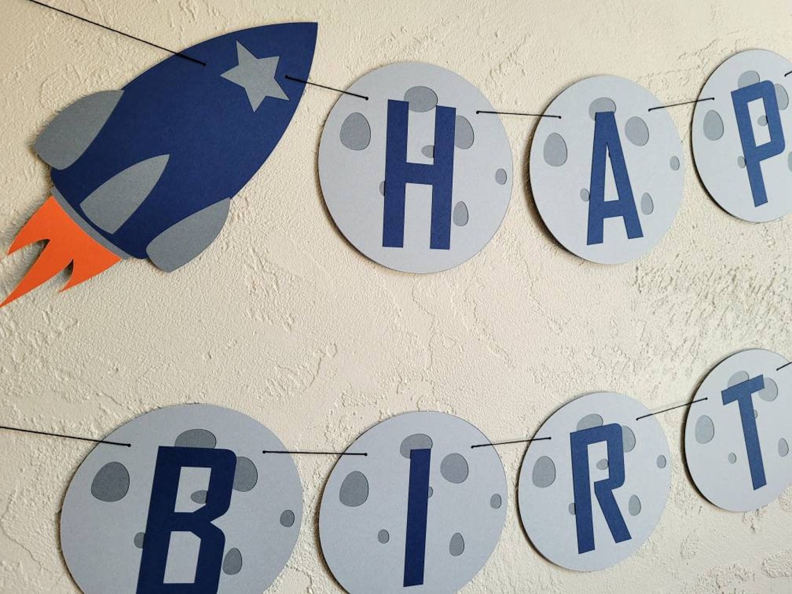 Outer Space Birthday Banner Moon Rocket - Etsy