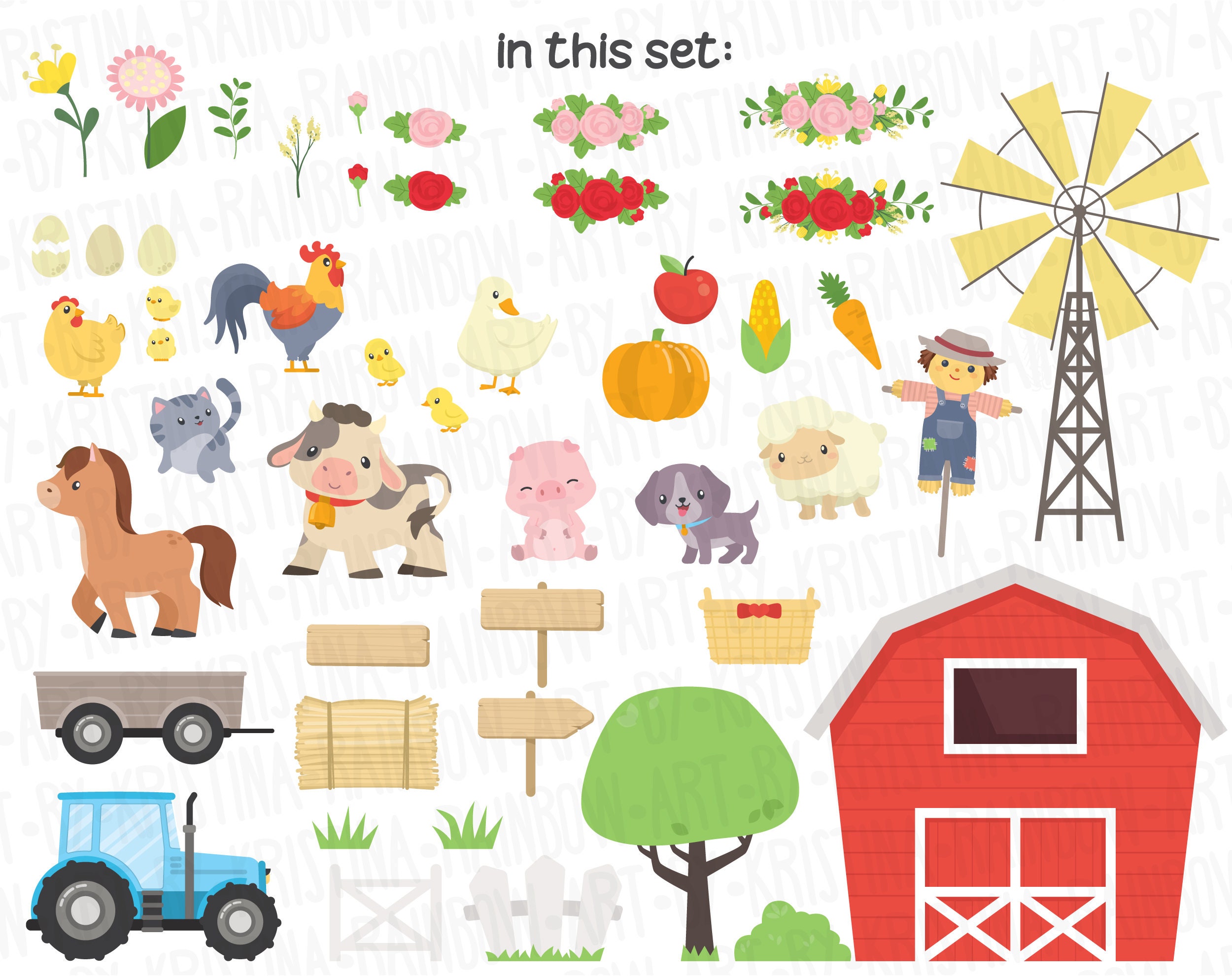 Farm Animals Clipart, Digital Download, Printable Clip Art Nursery Art ...