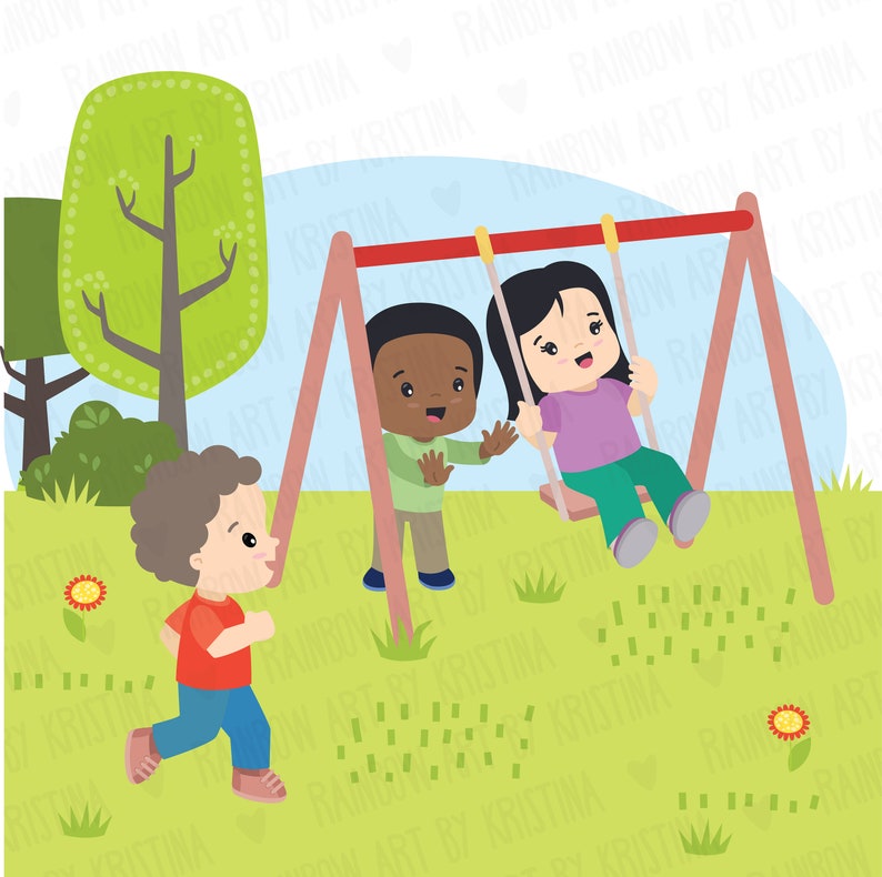 Children at the Playground Activities Clip Art, Kids Playing Clipart ...