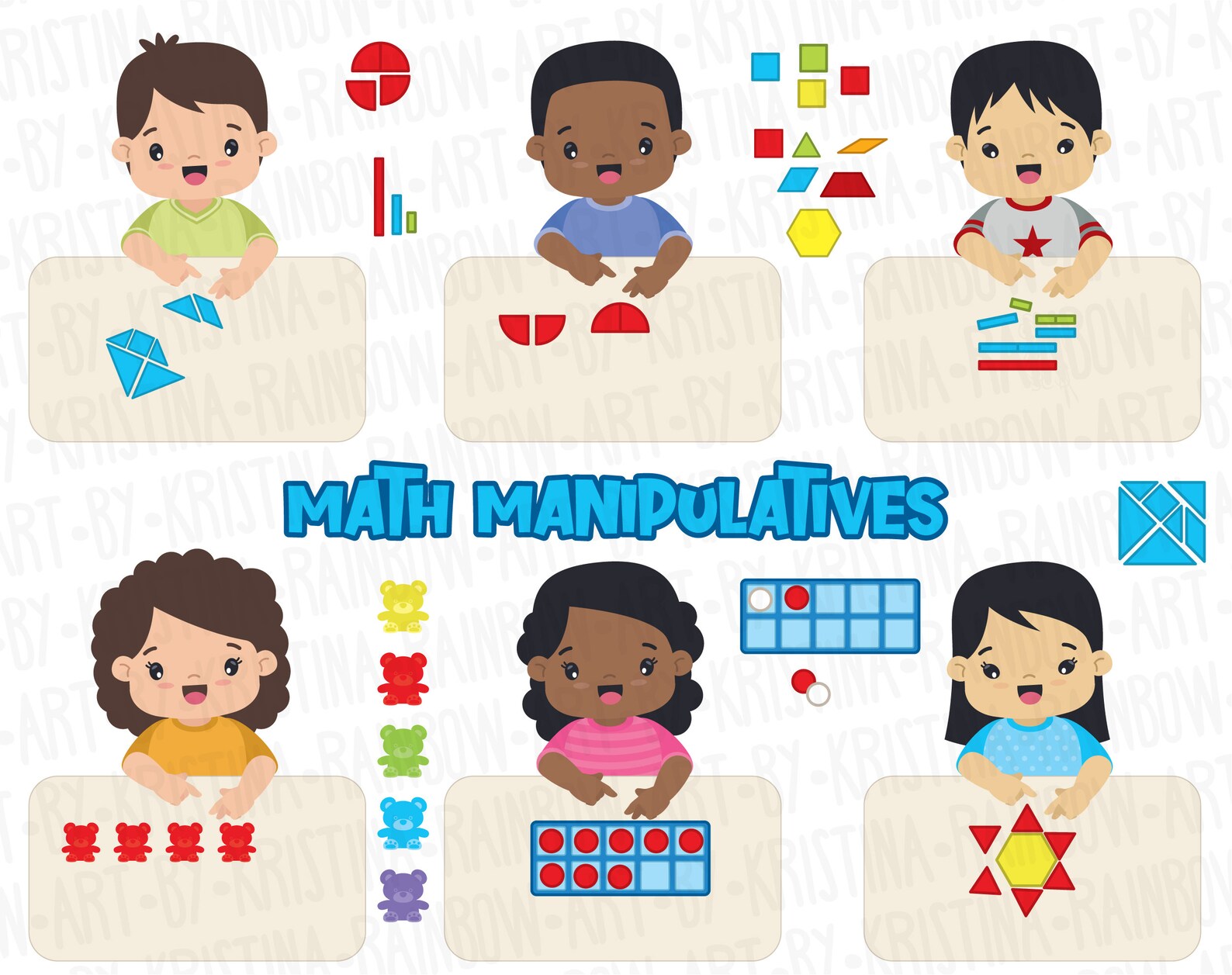 Multi Ethnic Children Math Manipulatives Clip Art, School, Learning ...