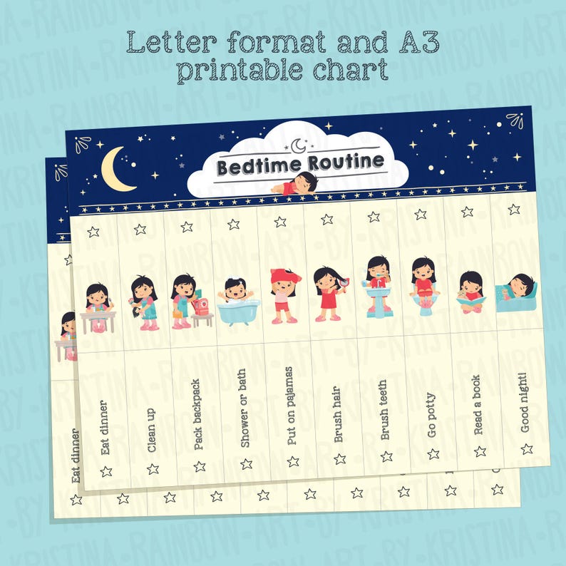 Little Girl Bedtime Routine Clipart: Kawaii PNG Graphics, Printable ...