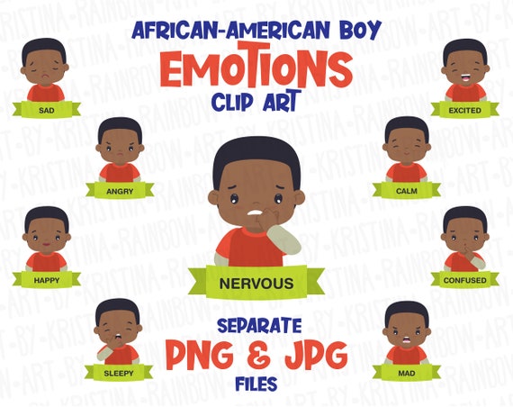 African American Boy Emotions Clip Art Kids Expressions - Etsy