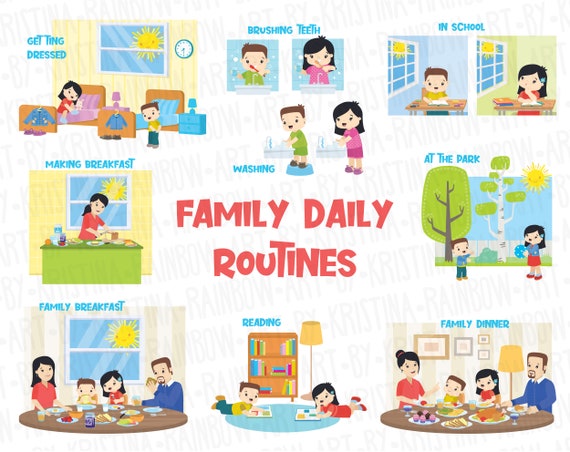 Family Daily Routines Clip Art Visual Schedule Illustration | Etsy