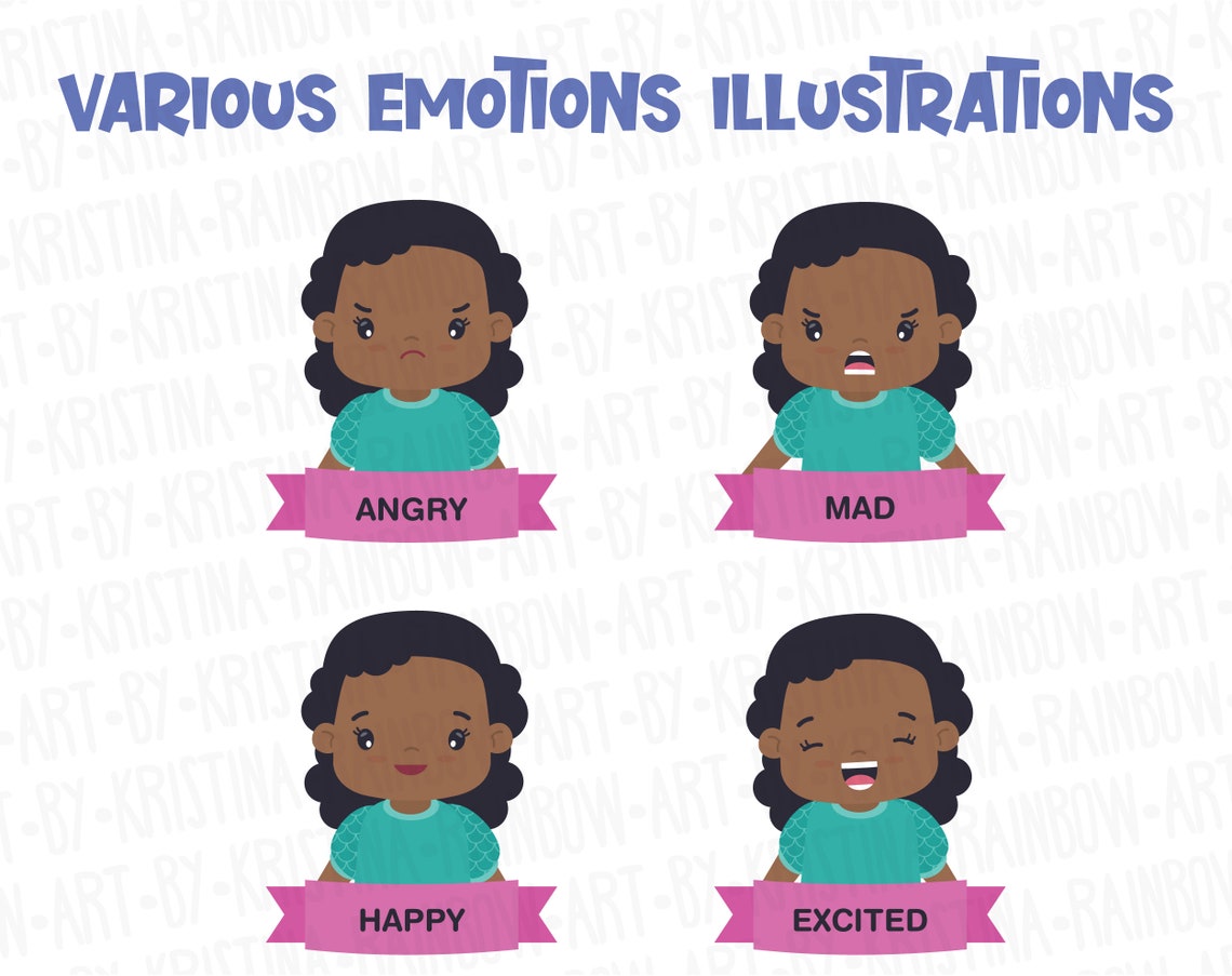 African American Girl Emotions Clip Art, Kids Expressions, Teachers Aid ...