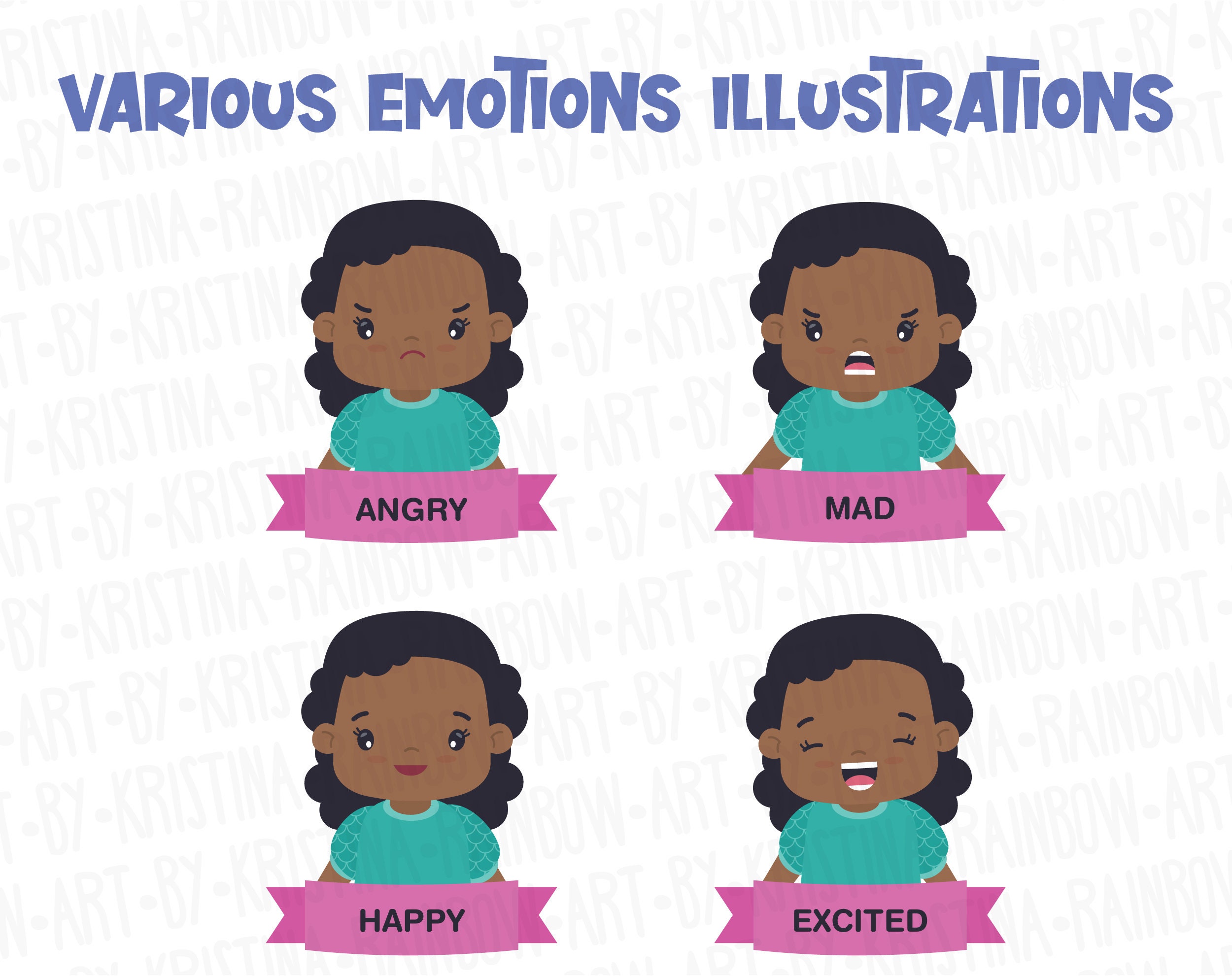 African American Girl Emotions Clip Art, Kids Expressions, Teachers Aid ...