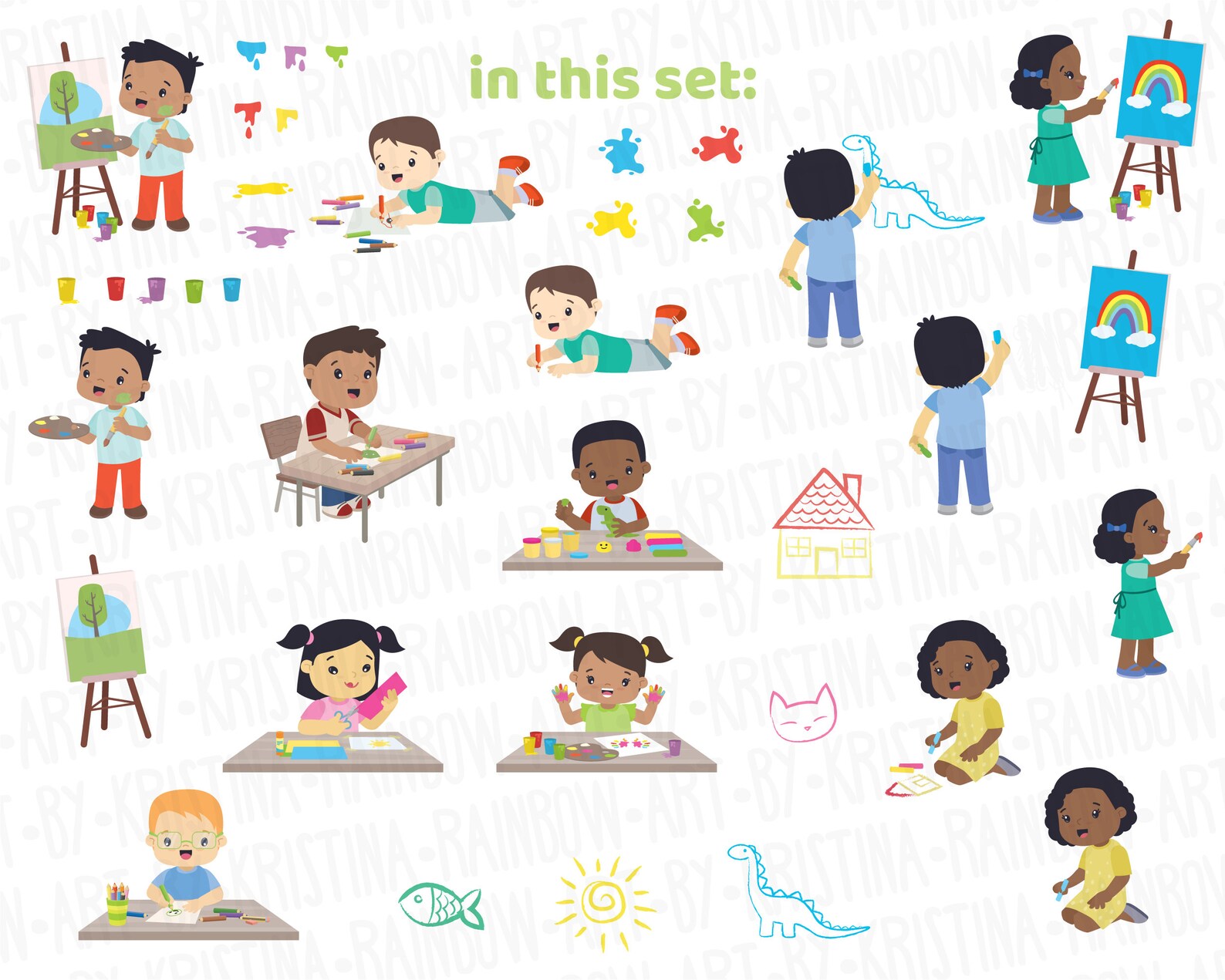 Multi Ethnic Children Making Art Clip Art, Learning Illustration ...