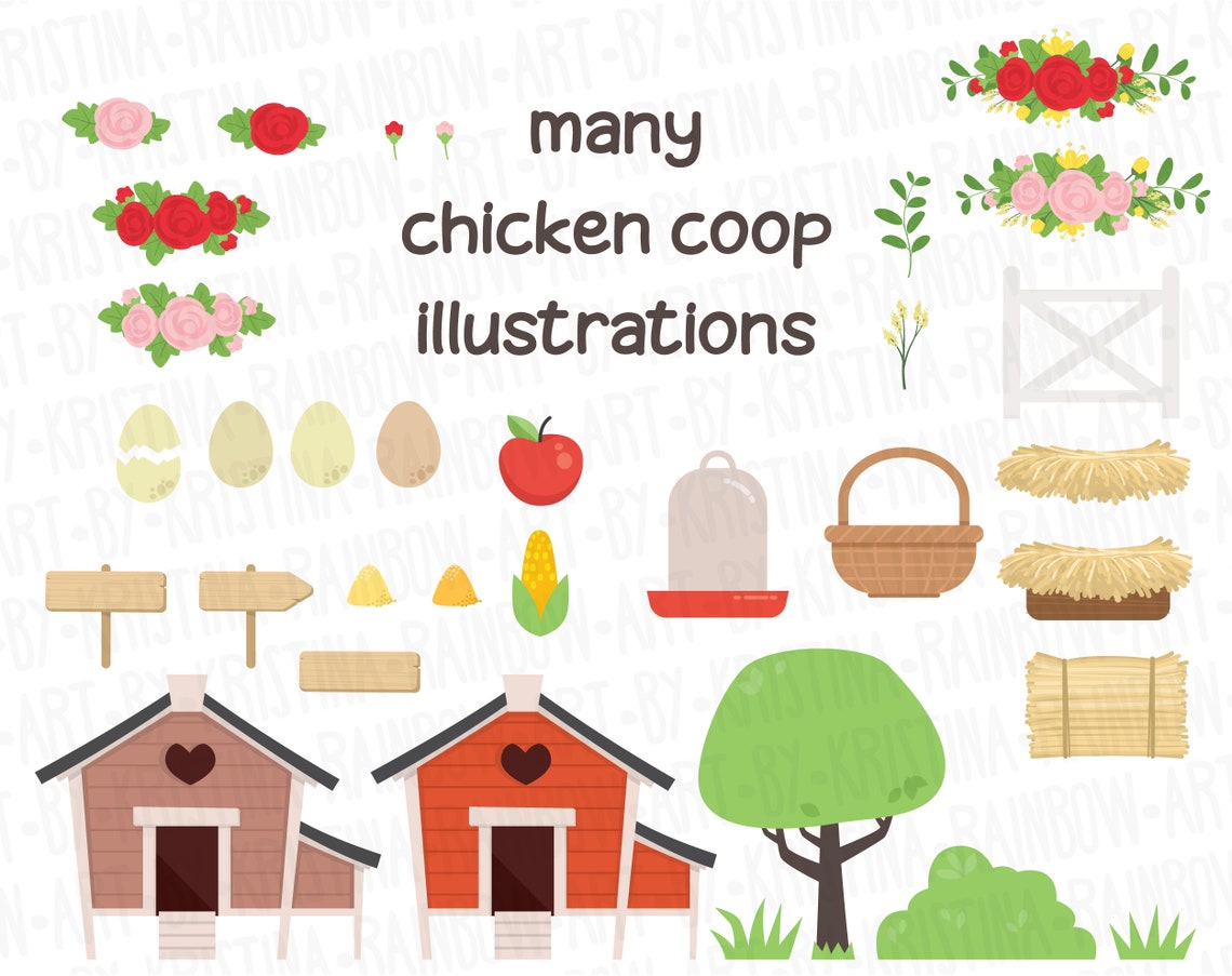 Cute Chickens,coop Clipart,farm Animals,rooster,chick,hen,digital ...