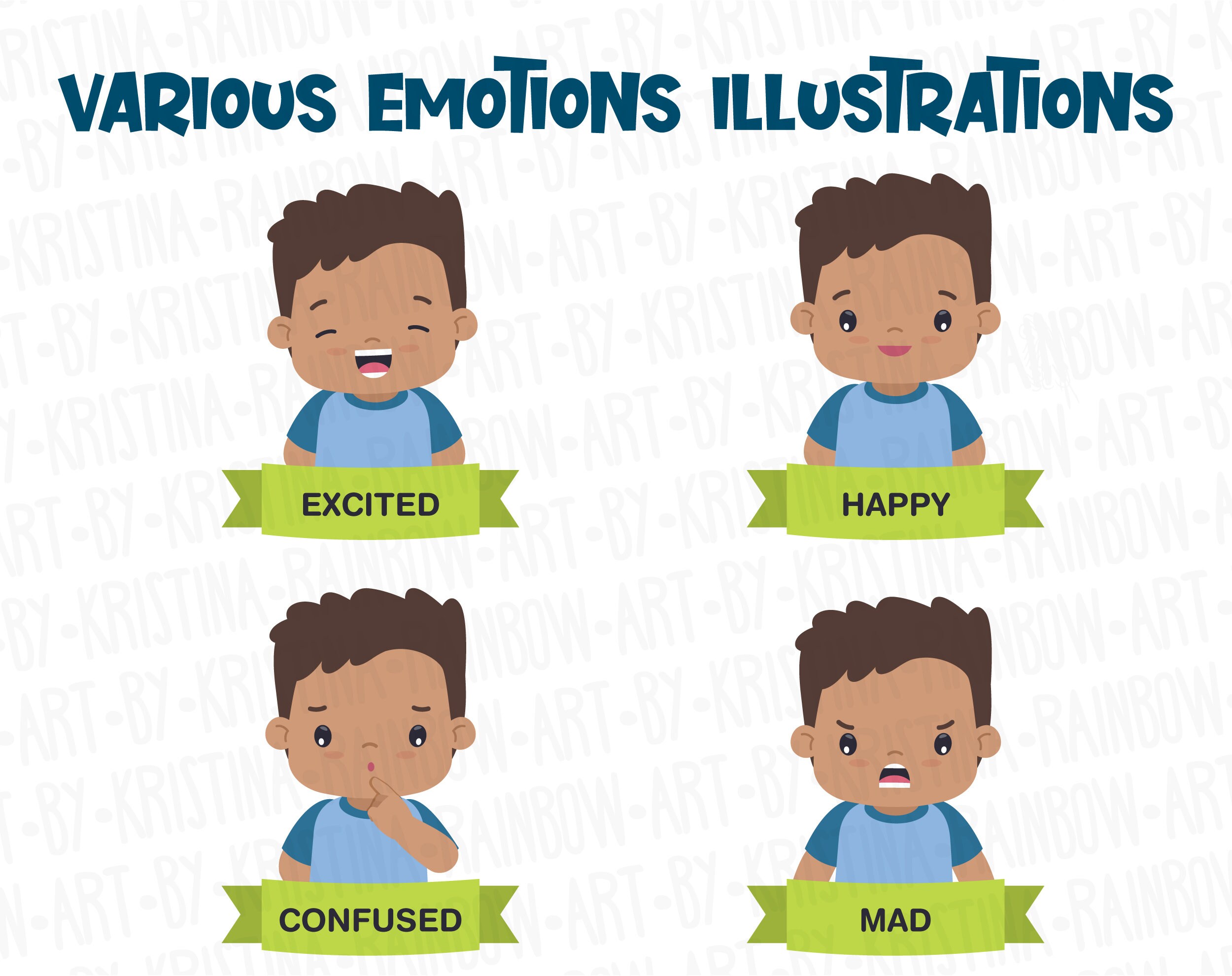 Hispanic Boy Emotions Clip Art Kids Expressions Teachers - Etsy Australia